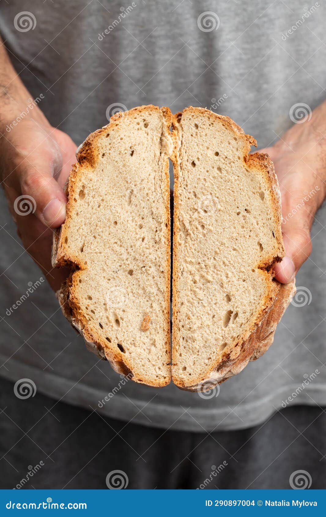 Freshly Baked Bread Loaf in Man Hands Stock Photo - Image of eating ...