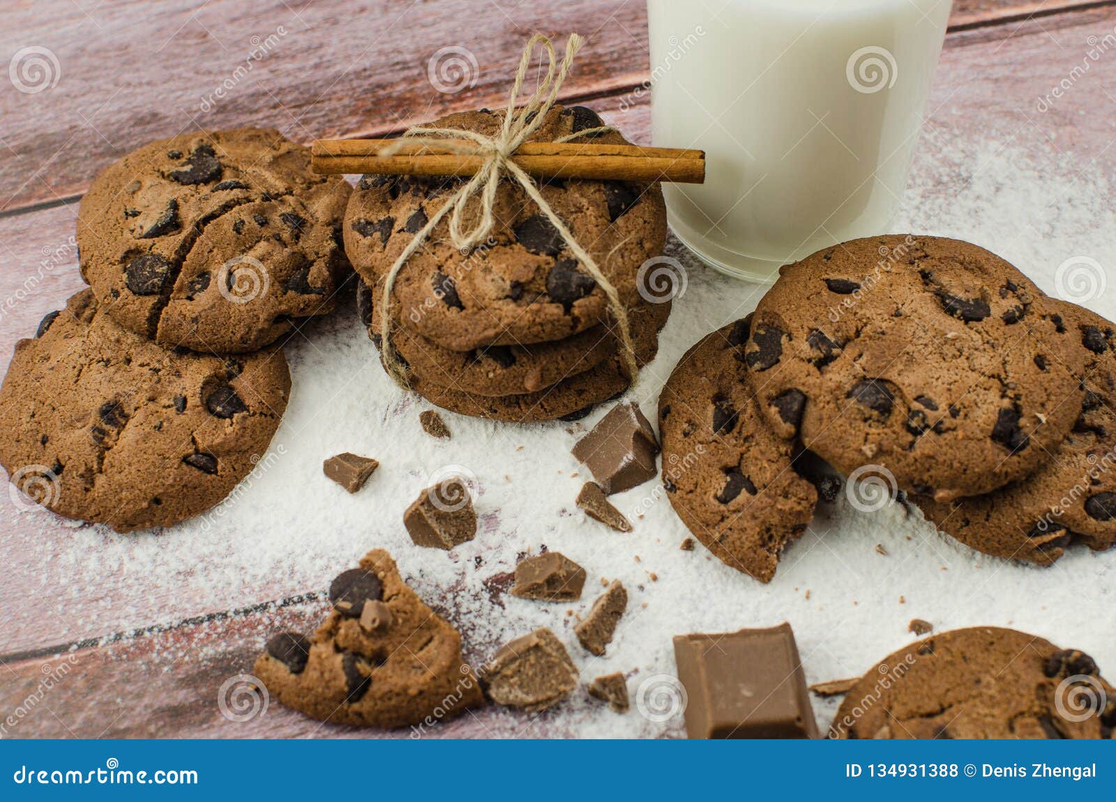 Freshly Baked Chocolate Chip Cookies on Rustic Wooden Table Stock Photo ...