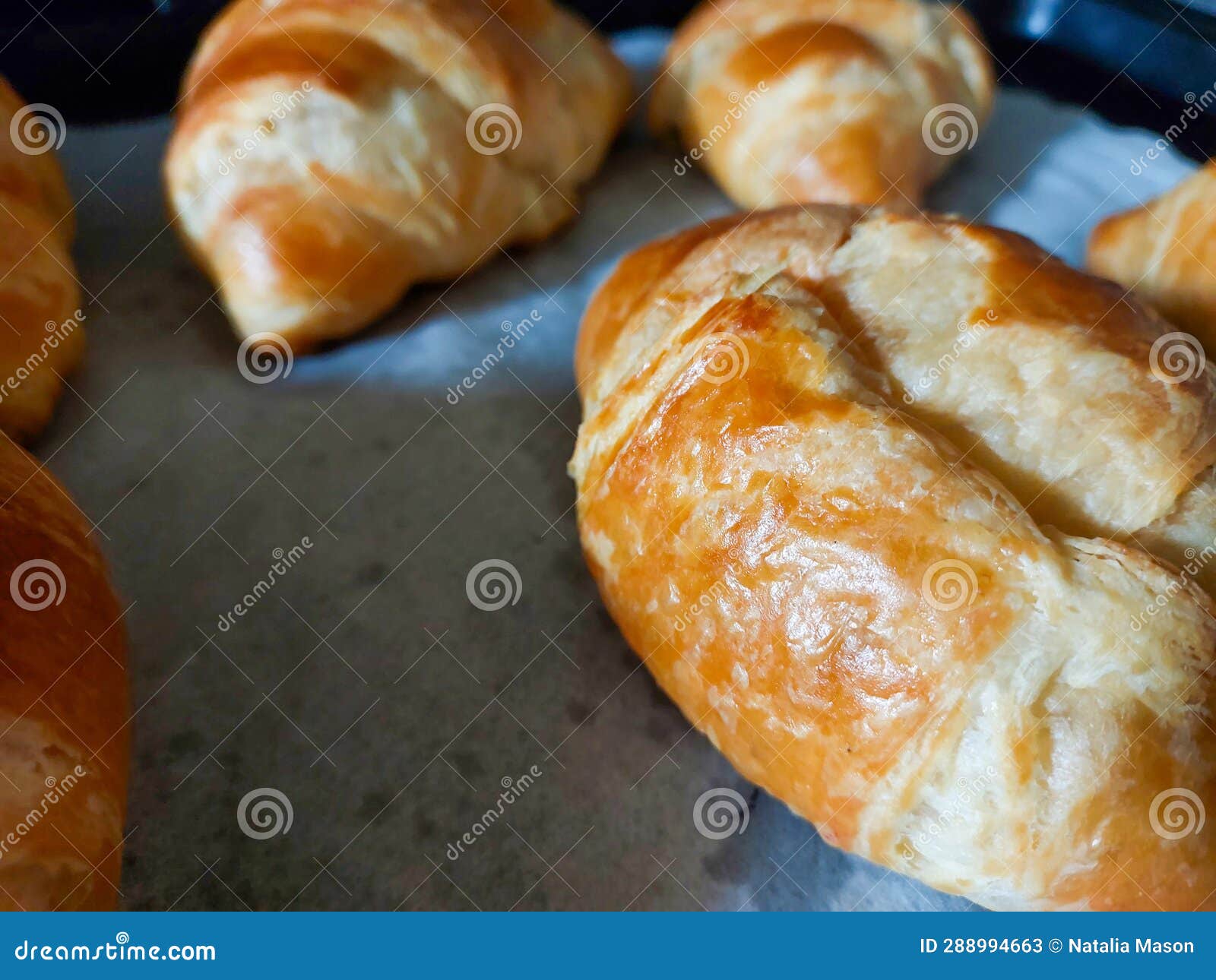 Freshly Baked Croissants on a Baking Sheet Stock Image - Image of brown ...
