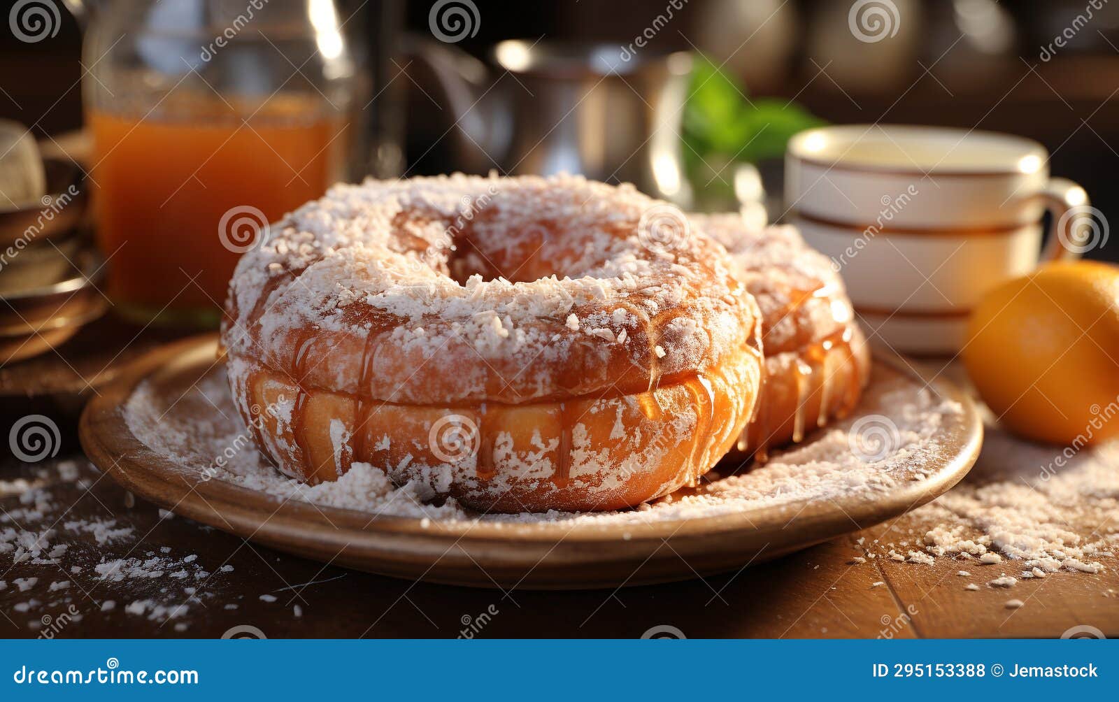 Freshly Baked Donuts on Rustic Table, a Sweet Indulgence Generated by ...