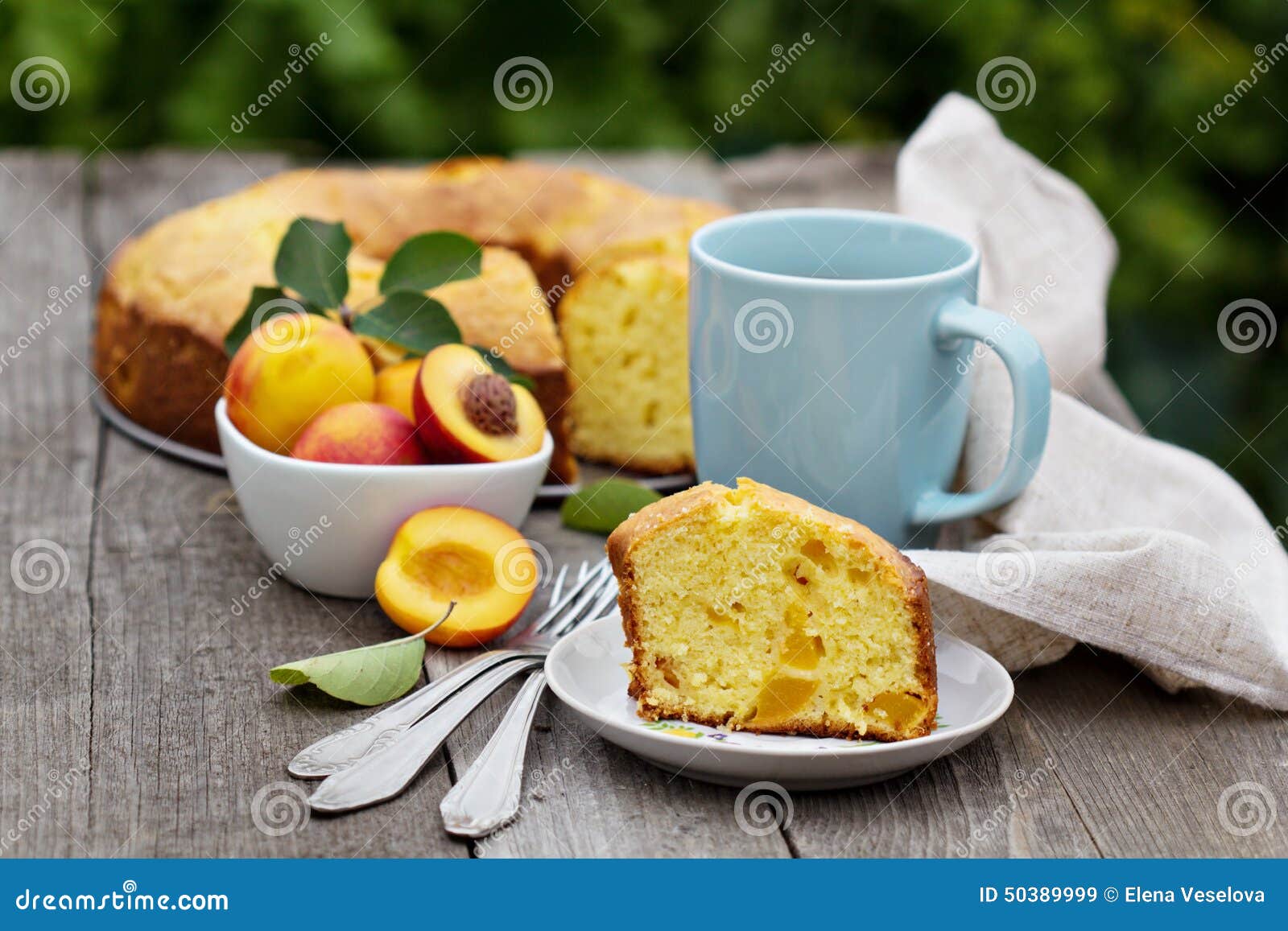 Freshly Baked Peach Cake with Tea Stock Image - Image of diet, freshly ...
