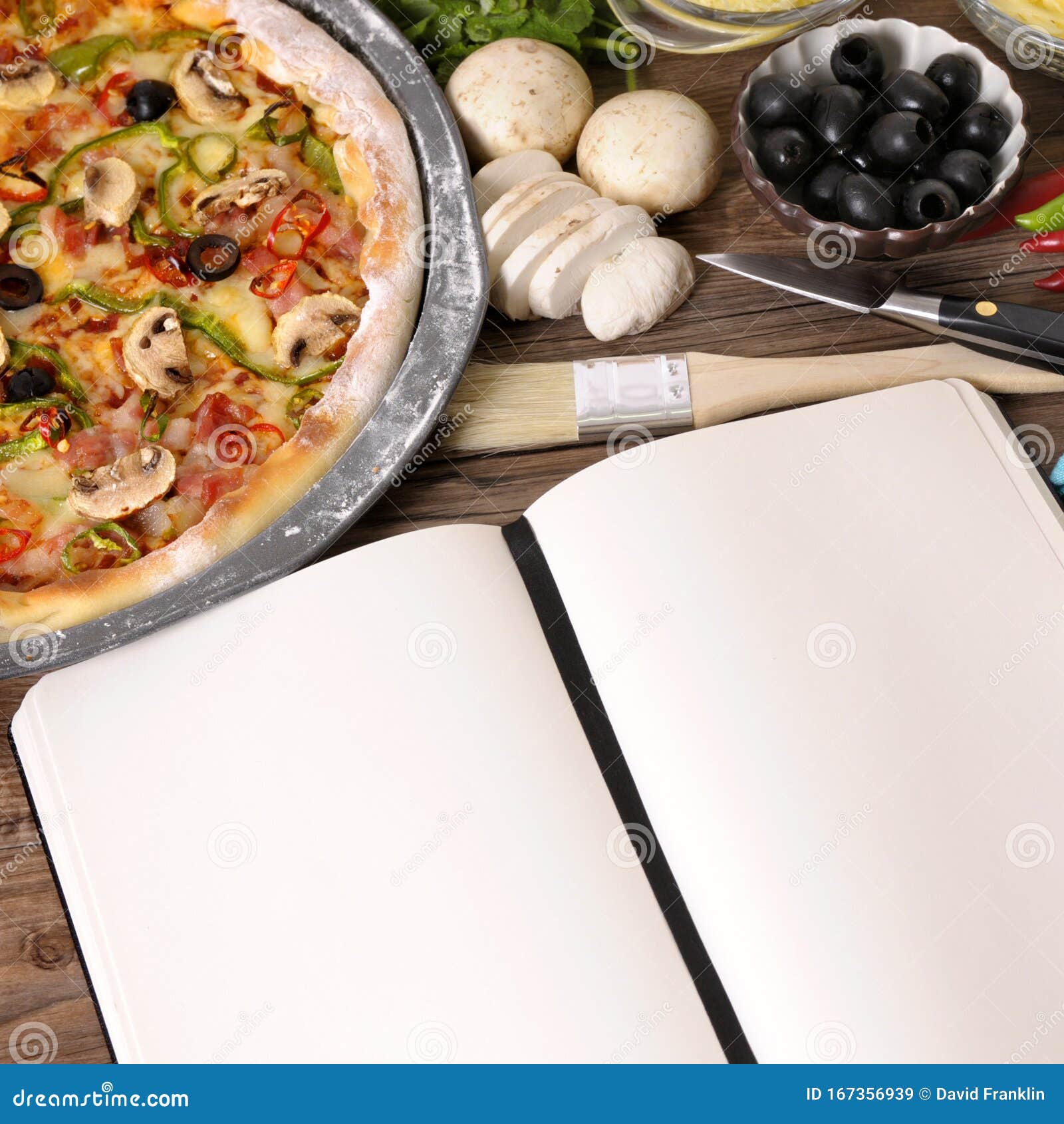 Freshly Baked Pizza with Cookbook Stock Image - Image of notebook ...
