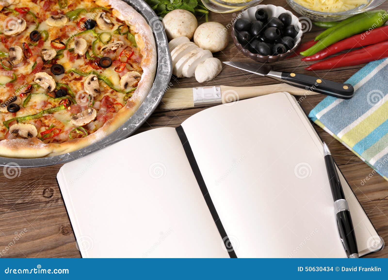 Fresh Pizza, Cookbook, Copy Space, Pizza Making Stock Photo - Image of ...