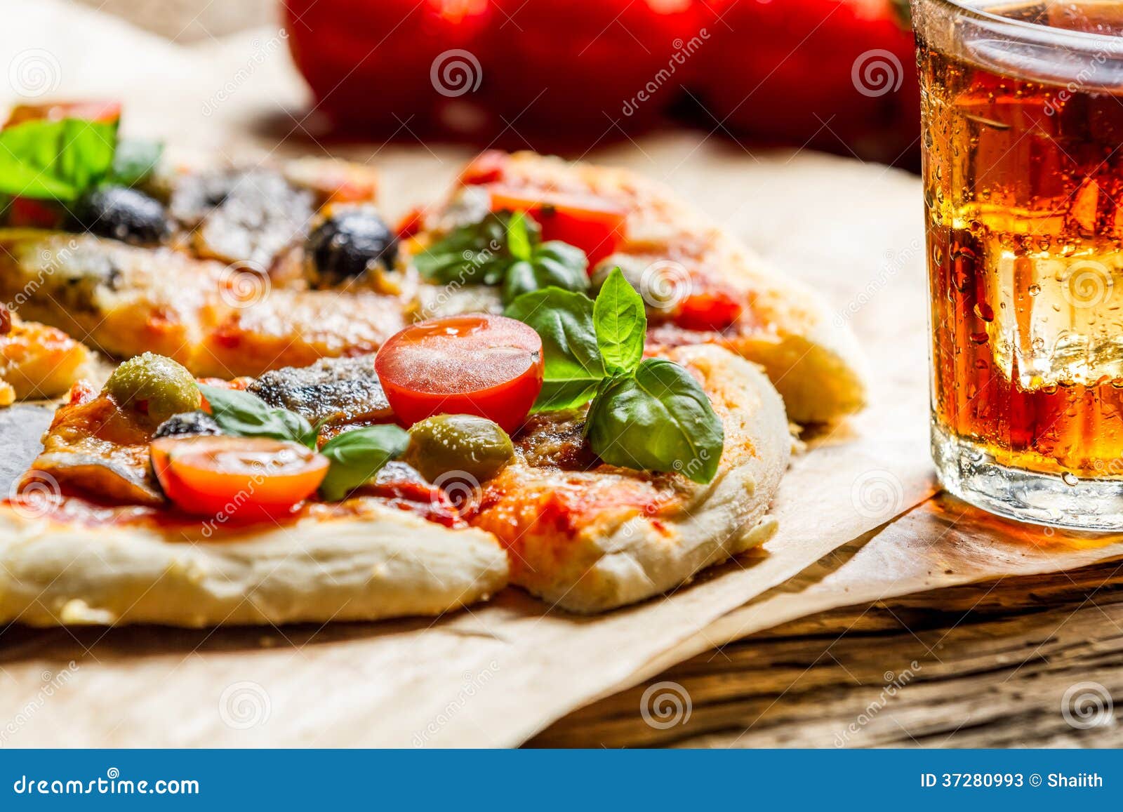 Freshly Baked Pizza and Served with Cold Drink Stock Image - Image of ...