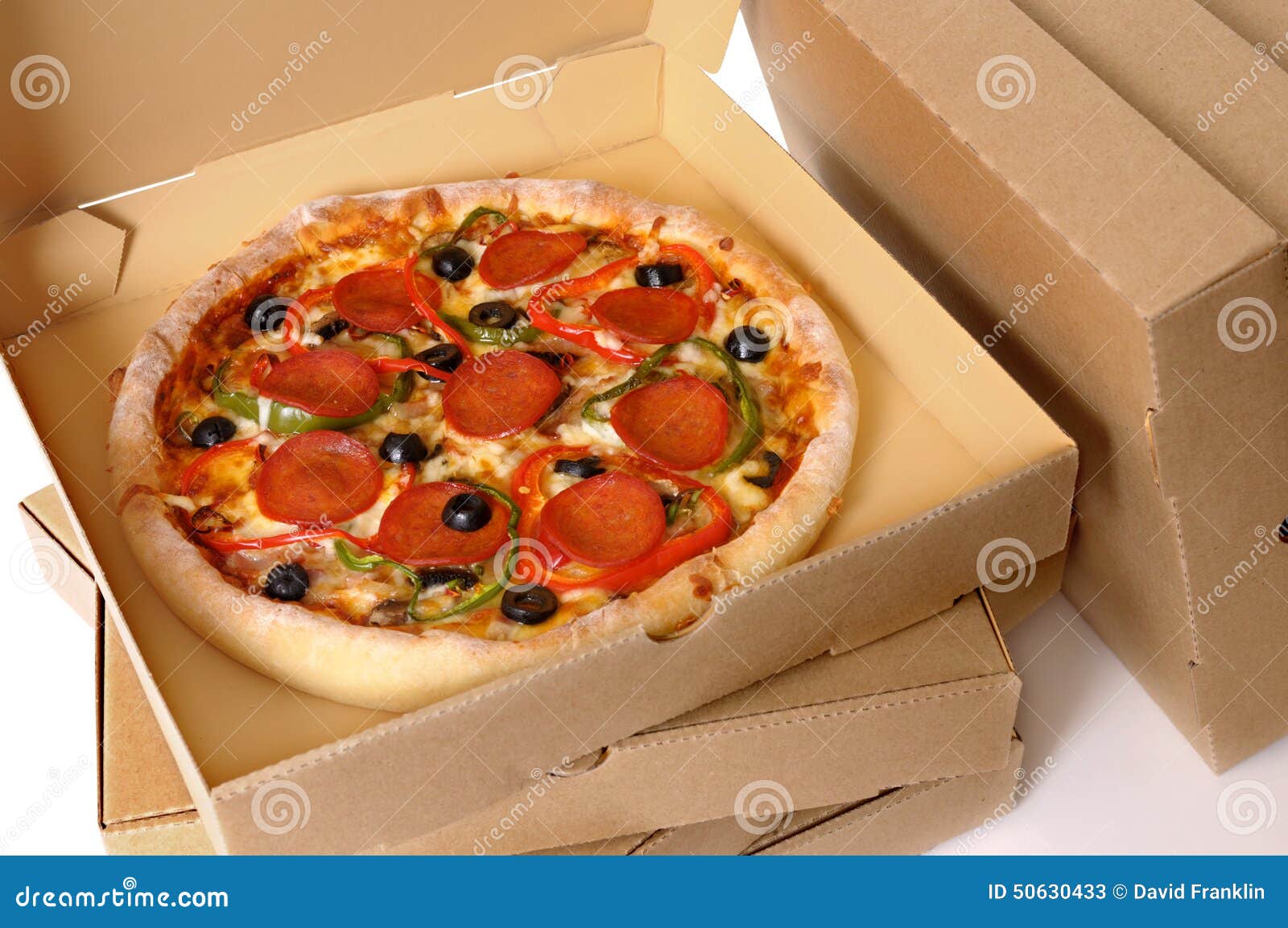 Pepperoni Pizza, Stack of Delivery Boxes Stock Image - Image of italian ...
