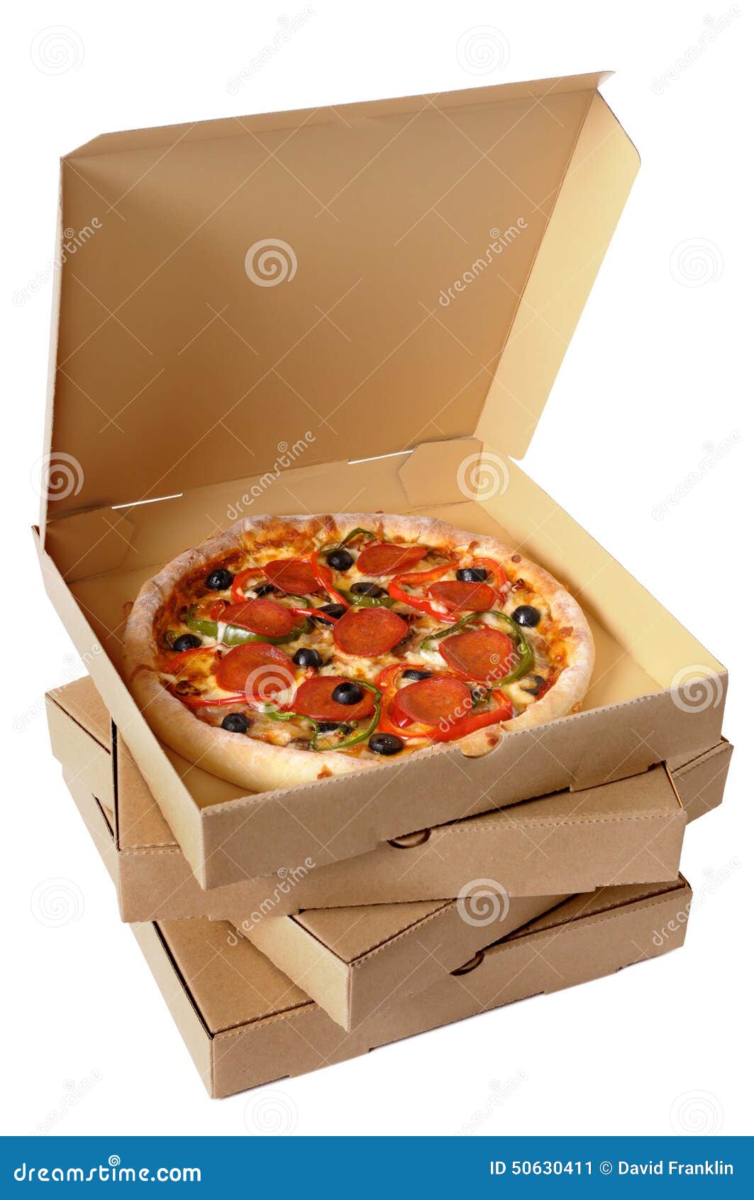 Pizza Boxes Stacked Vertical, Fresh Pepperoni Pizza Royalty-Free Stock ...