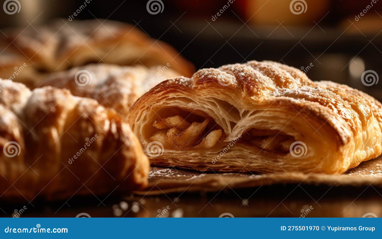 Freshly Baked Puff Pastry Strudel on Wooden Table Generated by AI Stock ...