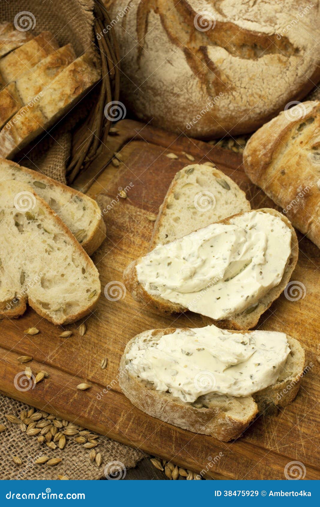 Freshly Baked Traditional Bread with Butter Cream Stock Image - Image ...