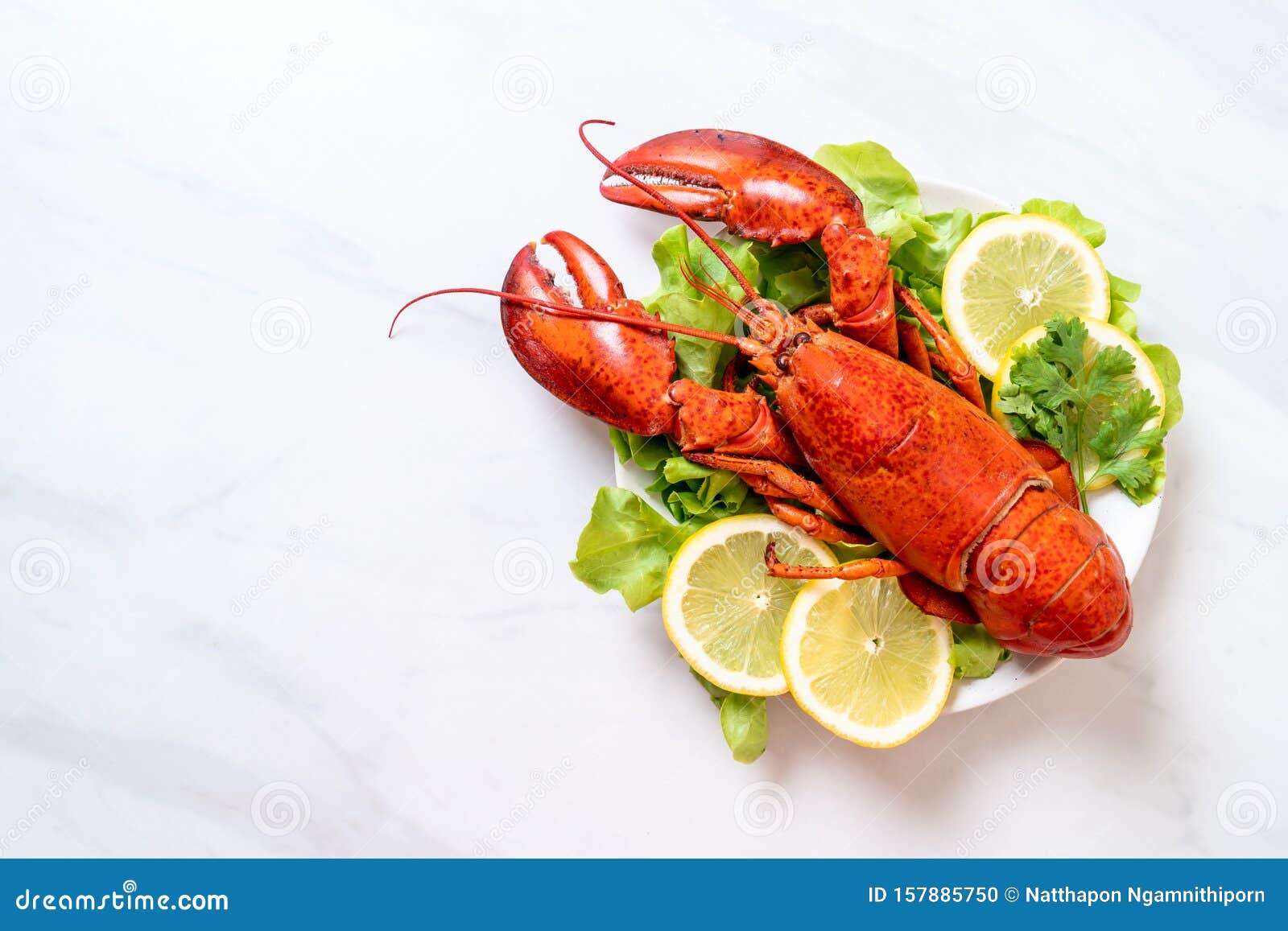 Boiled Lobster with Vegetable and Lemon Stock Photo - Image of dinner ...