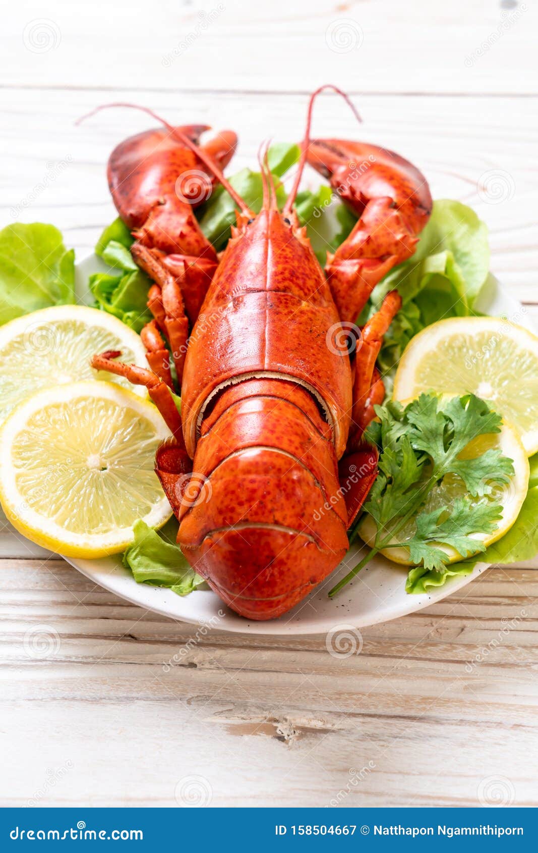 Boiled Lobster with Vegetable and Lemon Stock Image - Image of lettuce ...