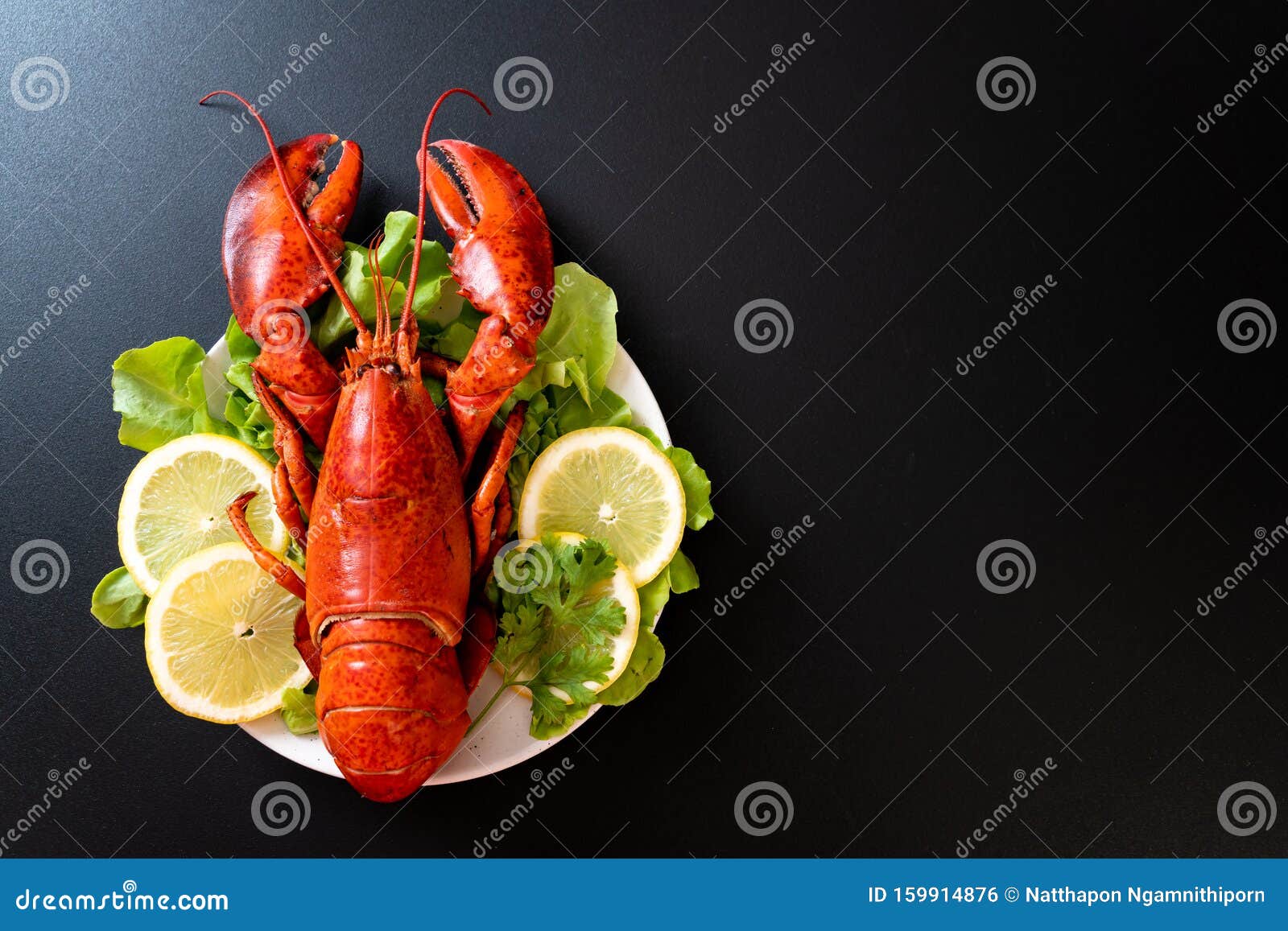 Boiled Lobster with Vegetable and Lemon Stock Photo - Image of plate ...