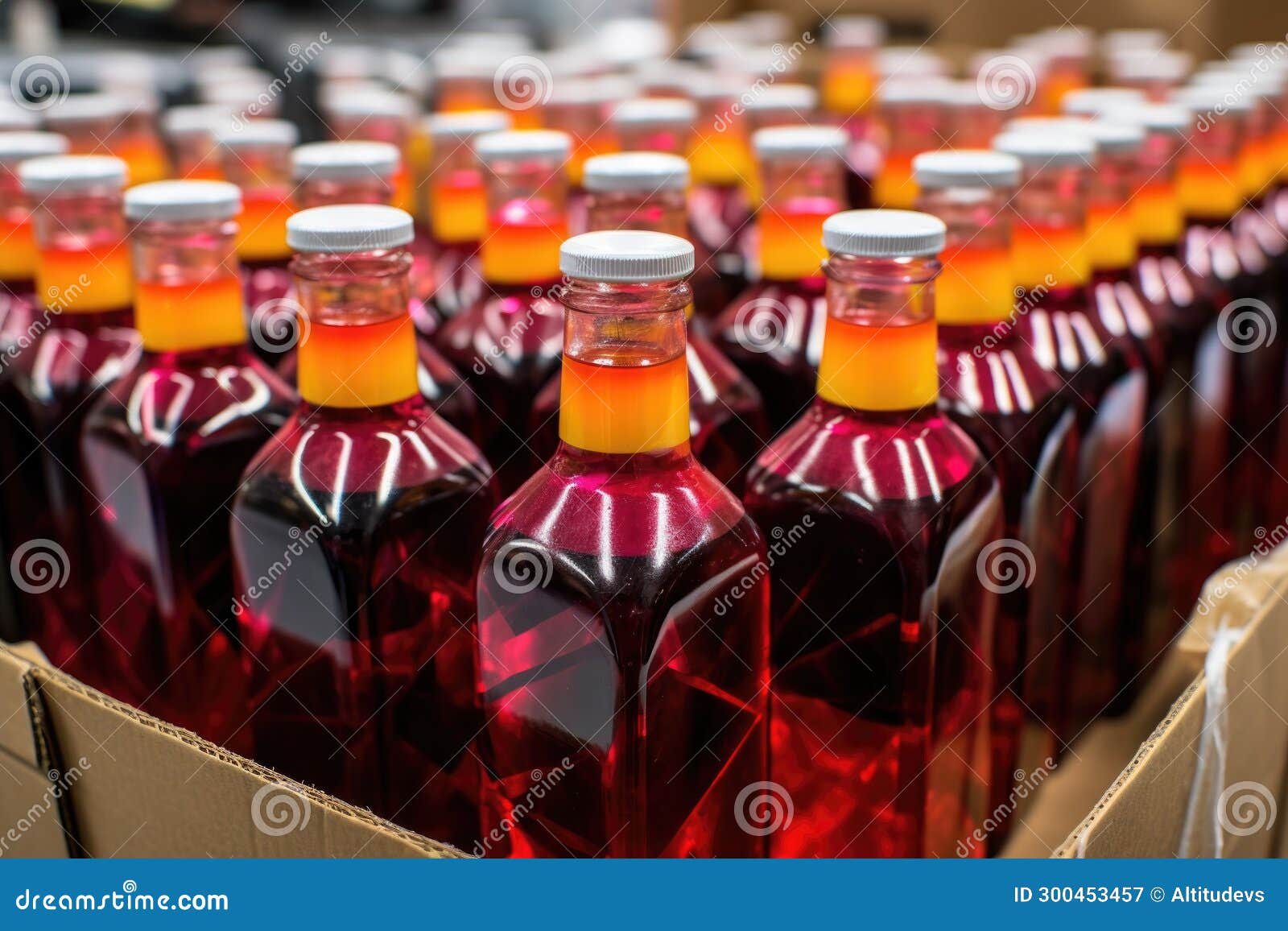 Freshly Bottled Juices Being Labeled and Packed Stock Image - Image of ...