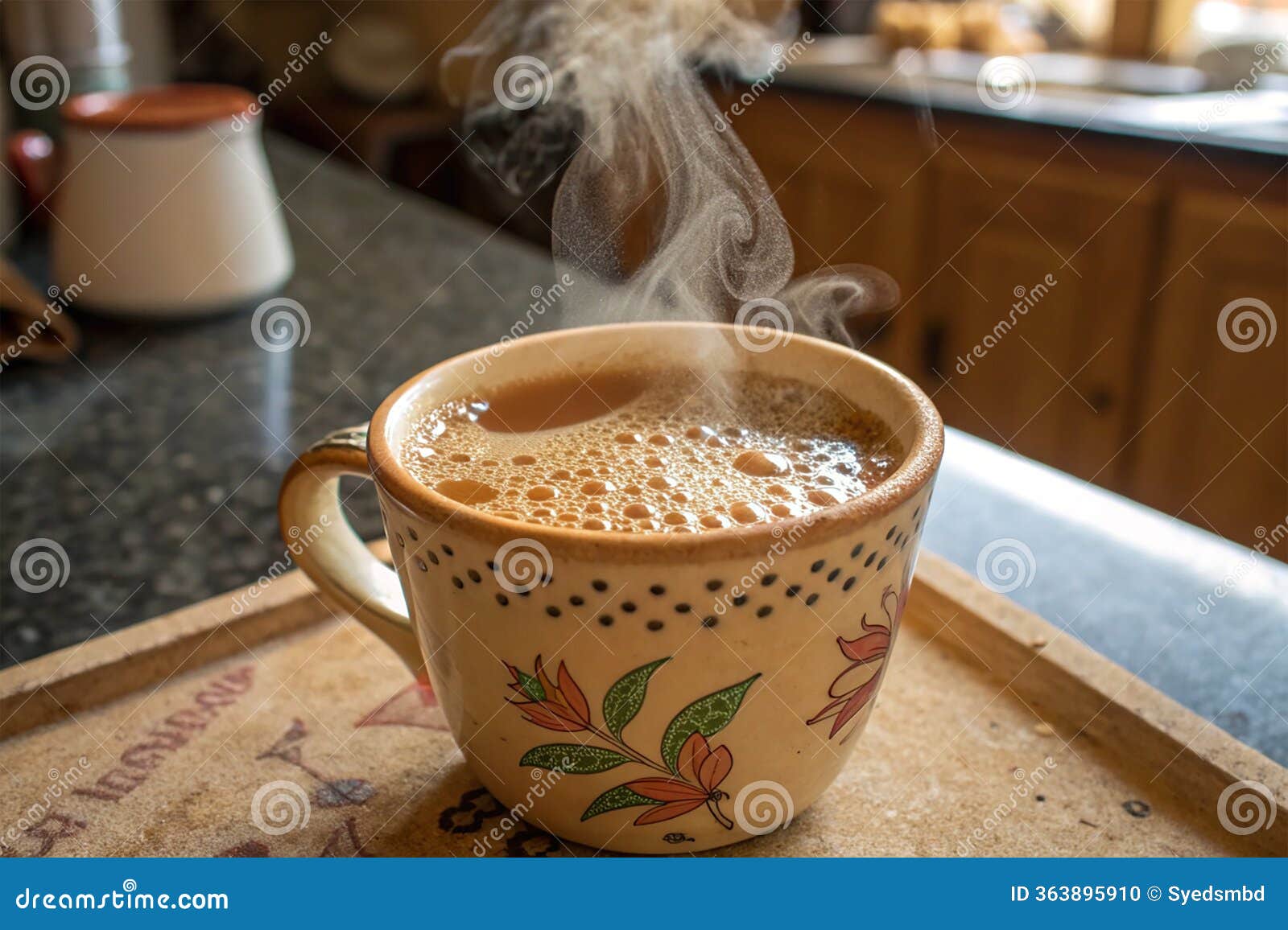 Freshly Brewed Coffee In Glass On Beige Background. Top Down View ...