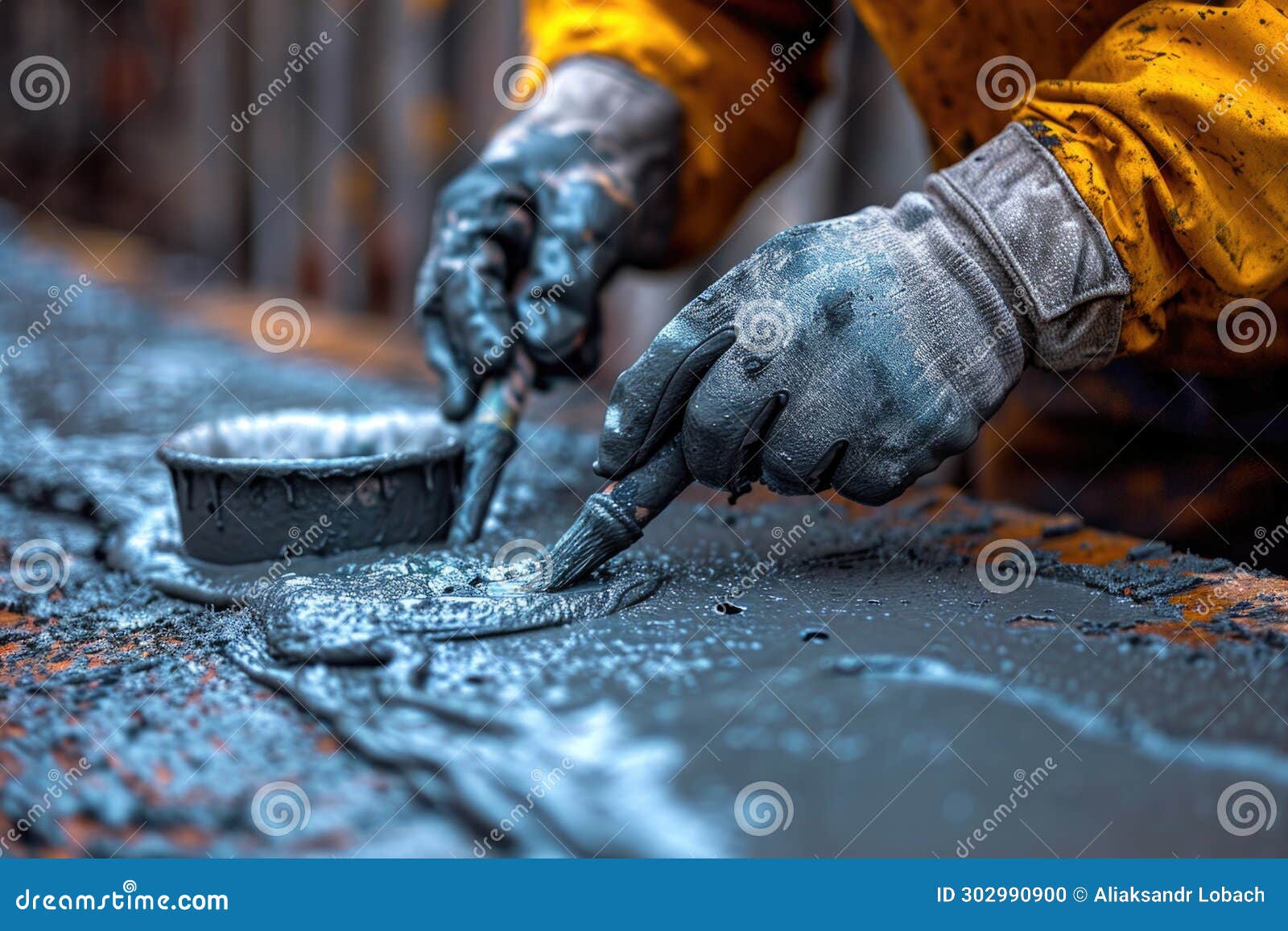 On Freshly Cast Cement Mortar at a Construction Site. the Construction ...