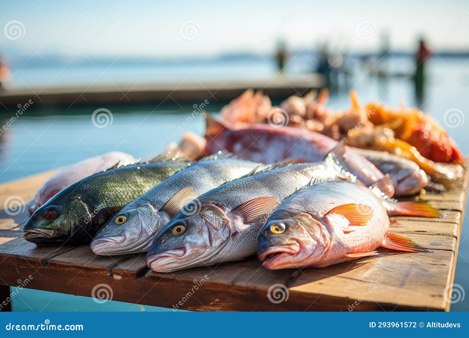 Freshly Caught Fish on a Dock Stock Photo - Image of seafood, fish ...