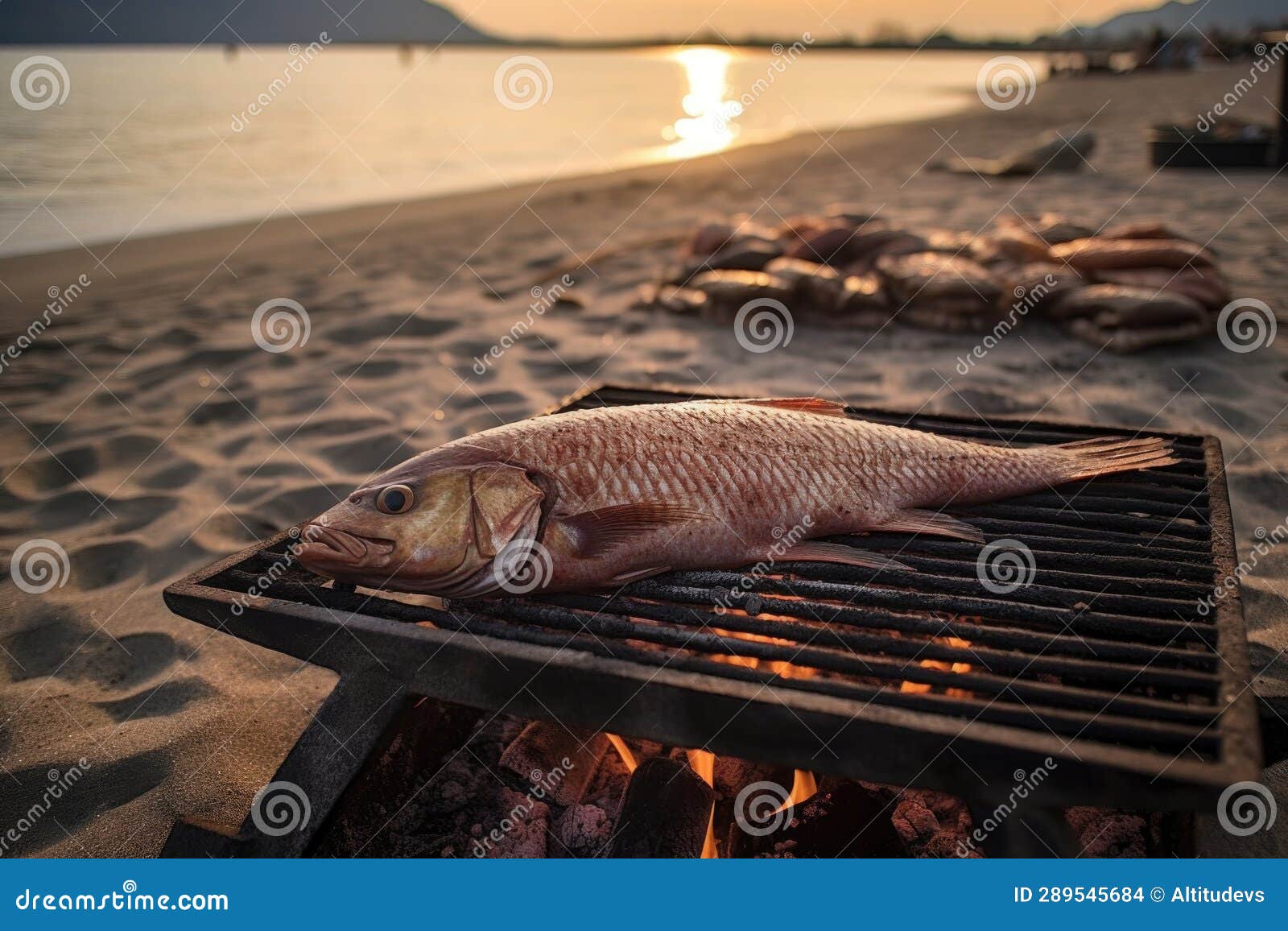 Freshly Caught Fish with Grill Marks on Beach Bbq Stock Photo - Image ...