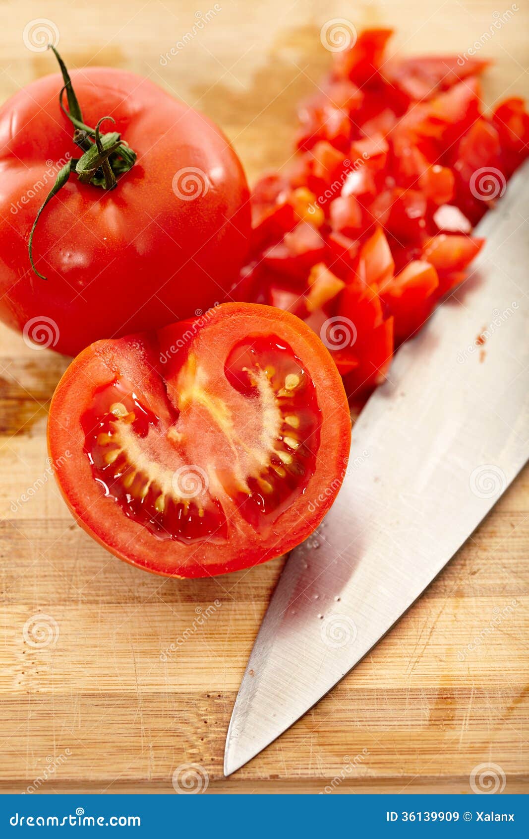 Freshly Chopped Tomatoes on a Wooden Board Stock Image - Image of ...