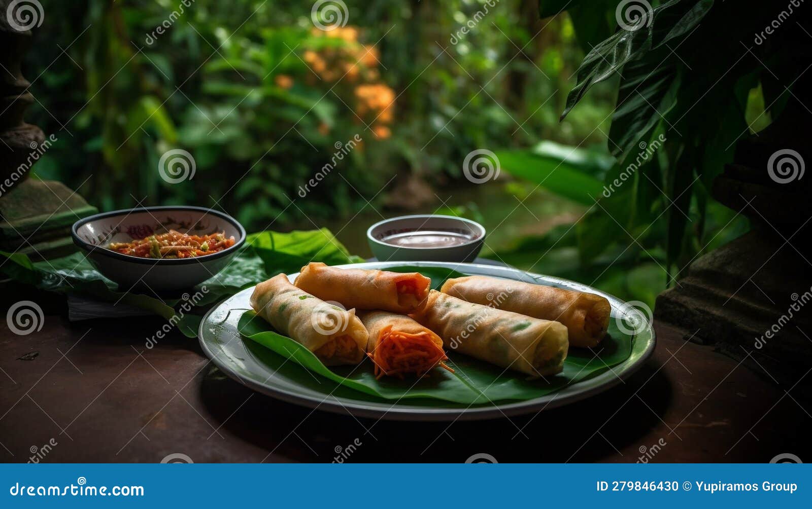 Freshly Cooked Gourmet Meal Pork Spring Roll with Vegetable Appetizer ...