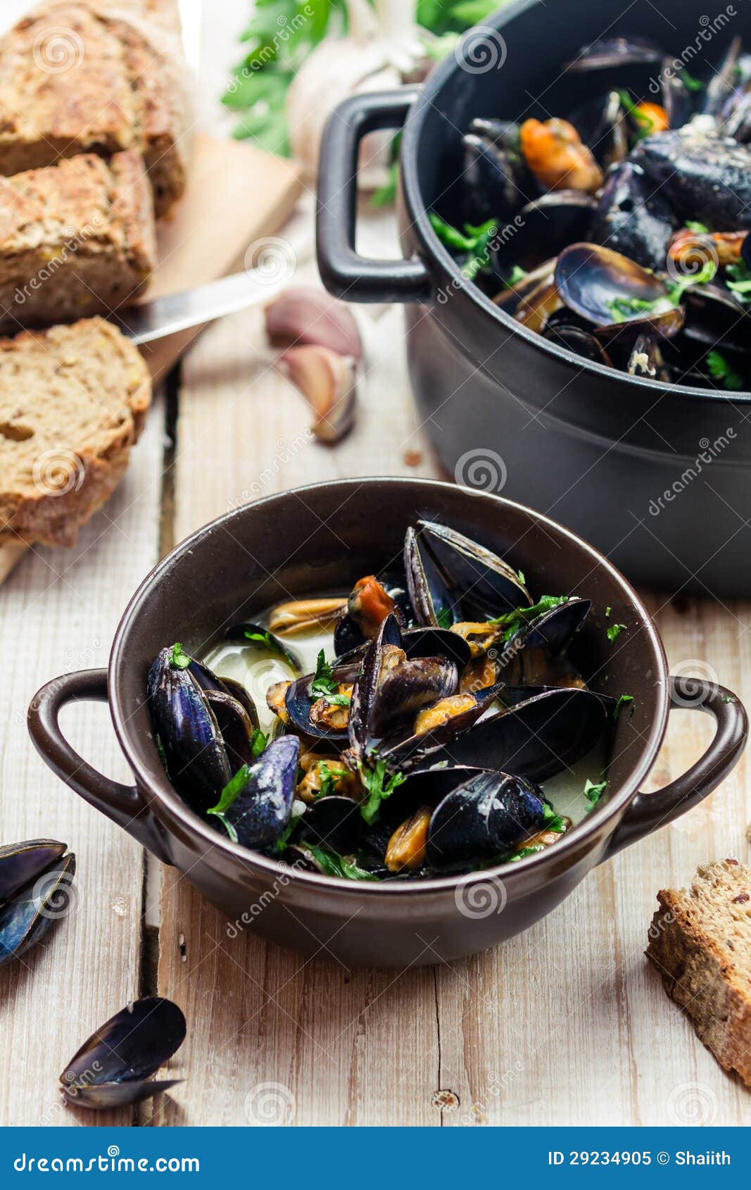 Freshly Cooked Mussels at Home Stock Image - Image of board, freshness ...
