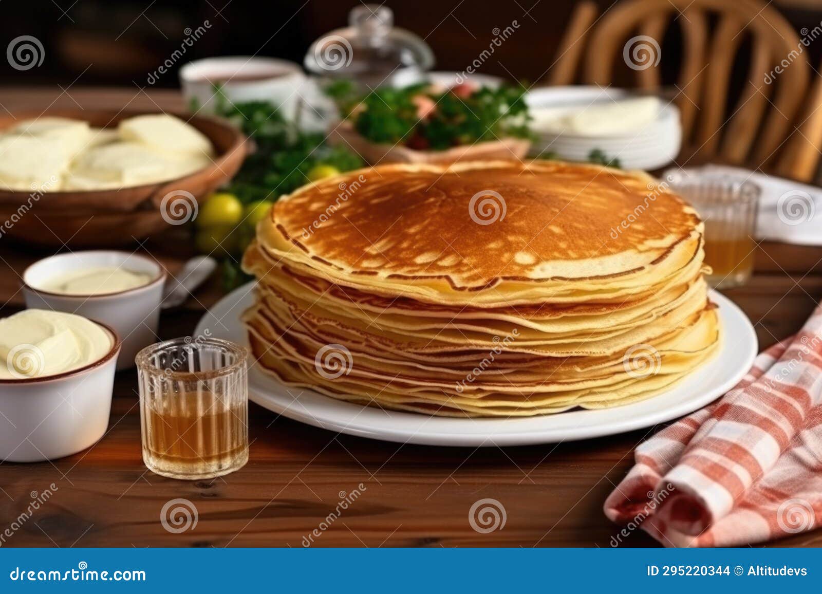 Freshly Cooked Pancakes on Table for Breakfast Birthday Surprise Stock ...