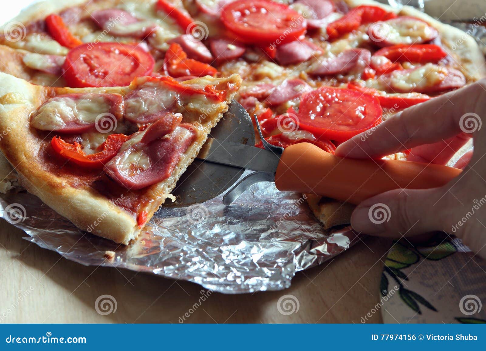 Freshly cooked pizza stock photo. Image of cultures, sausage - 77974156
