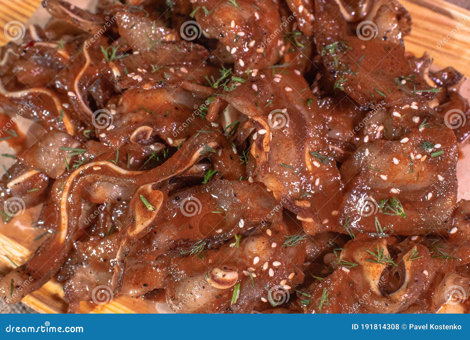 Freshly Cooked Pork Ears in Tabasco Sauce. Stock Photo - Image of long ...