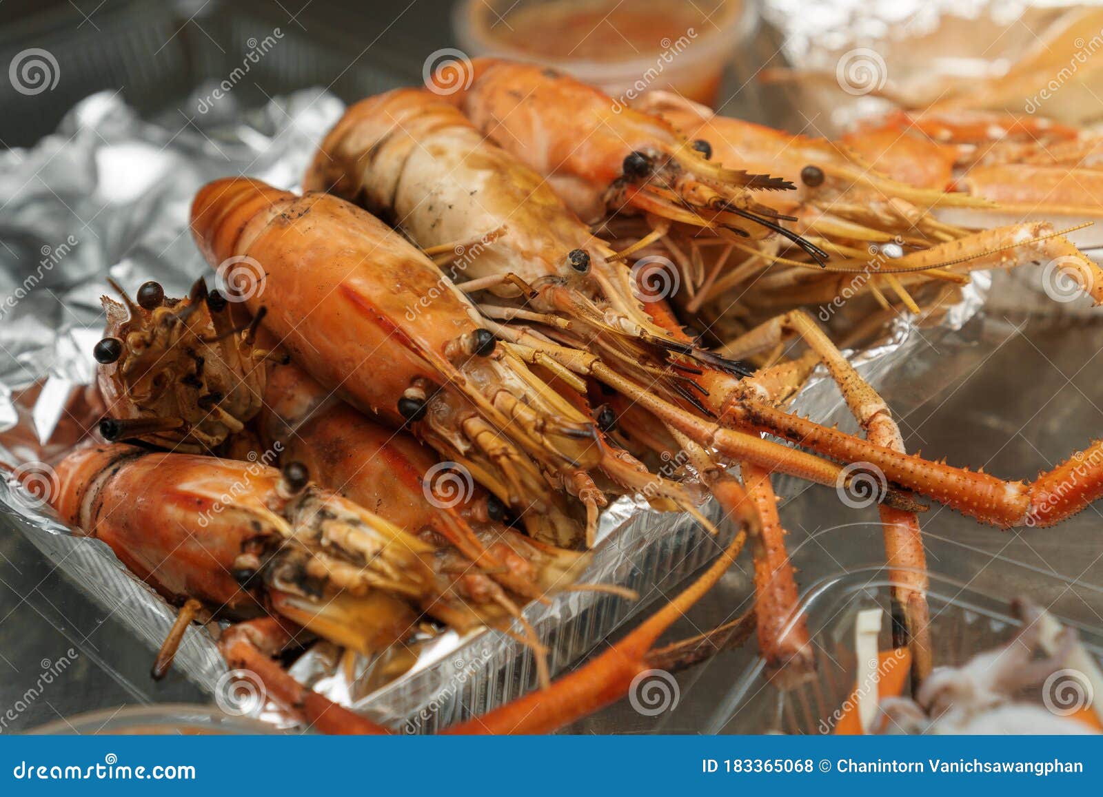 Freshly Cooked Shrimp in Plastic Box Stock Photo - Image of tomato ...