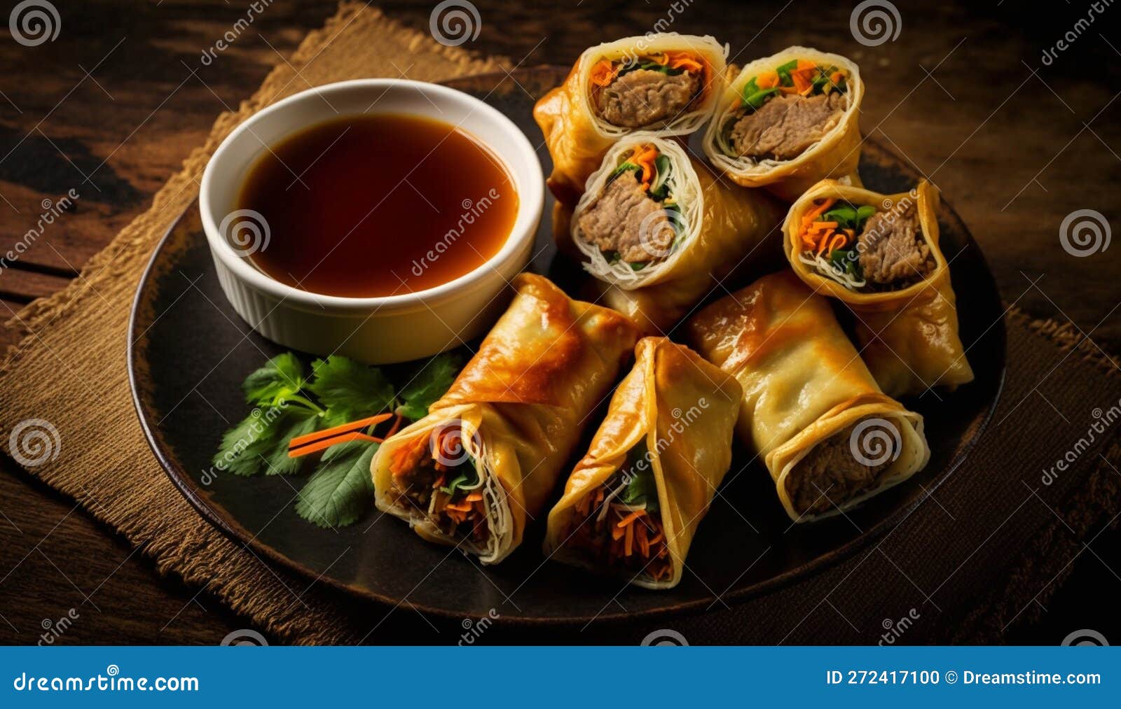 Freshly Cooked Spring Rolls Served on a Plate ,generative AI Stock ...
