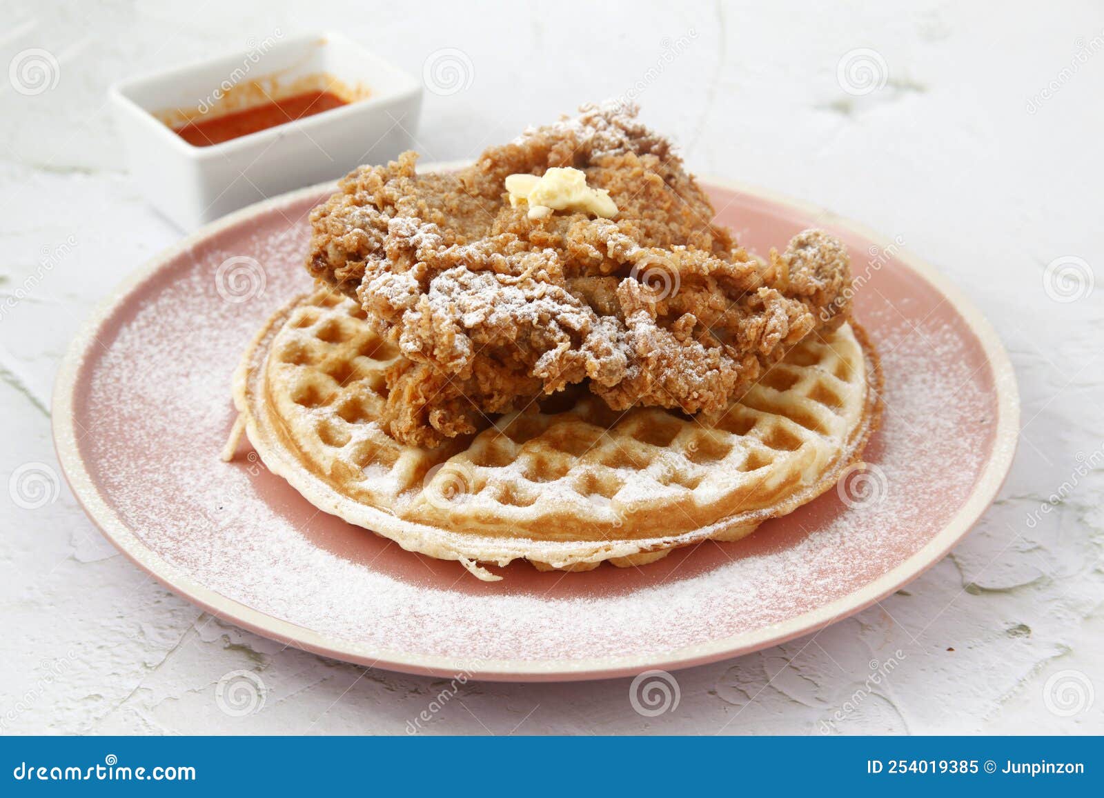 Freshly Cooked Waffles and Fried Chicken Fillet Stock Image - Image of ...