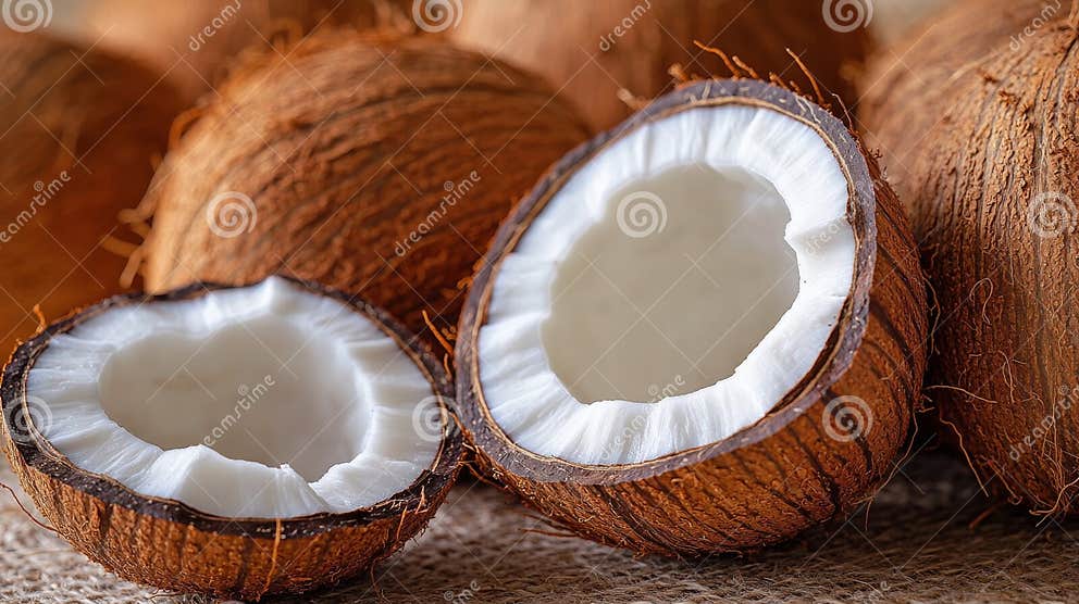 Freshly Cut Coconuts Displayed on a Wooden Surface, Highlighting Their ...
