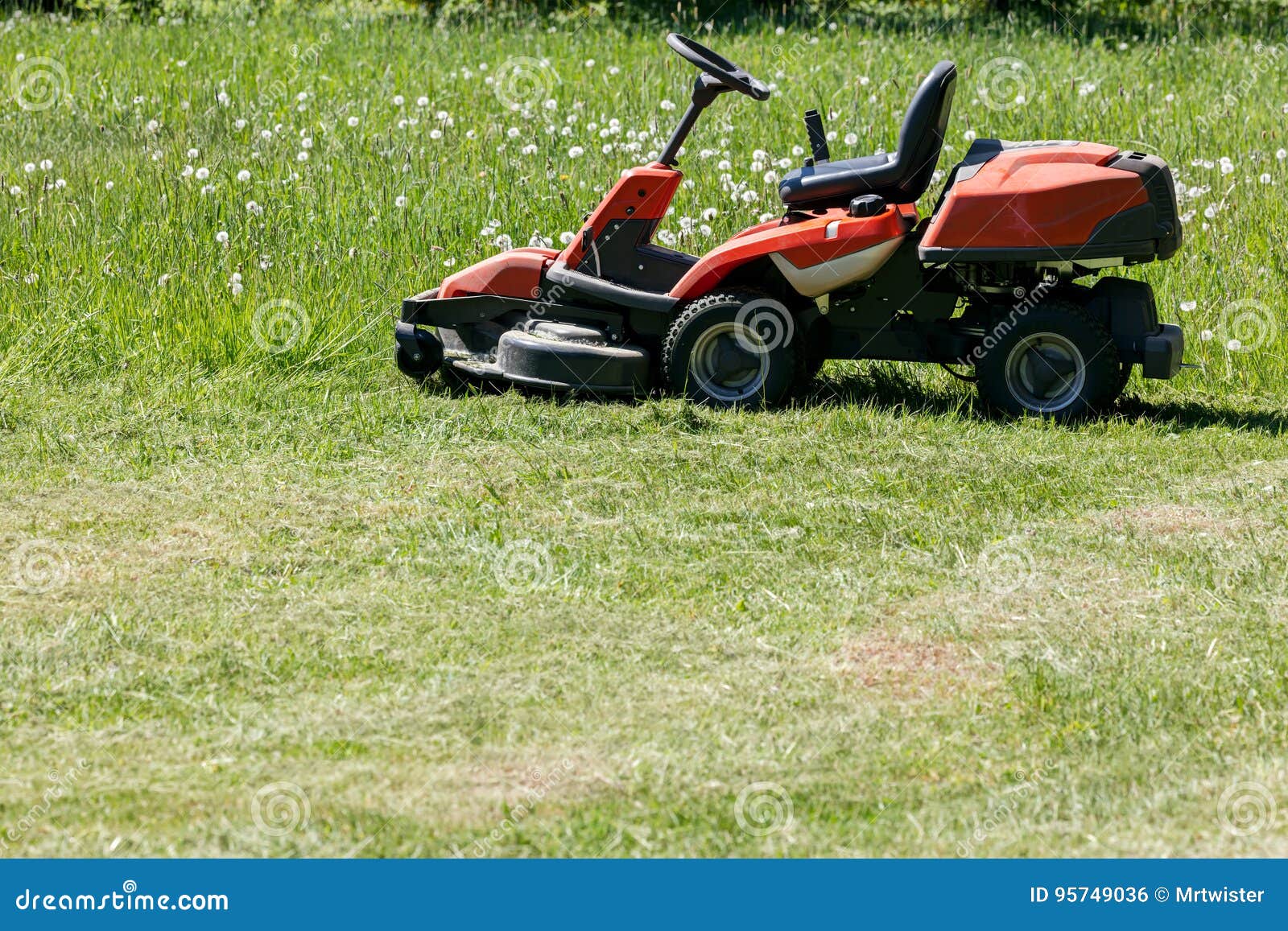 Freshly Cut Grass by Red Lawnmower Stock Photo - Image of lawn, machine ...