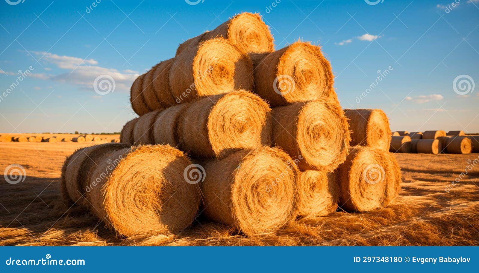 Freshly Cut Hay in Rolls Lying in a Field - AI Generated Image Stock ...