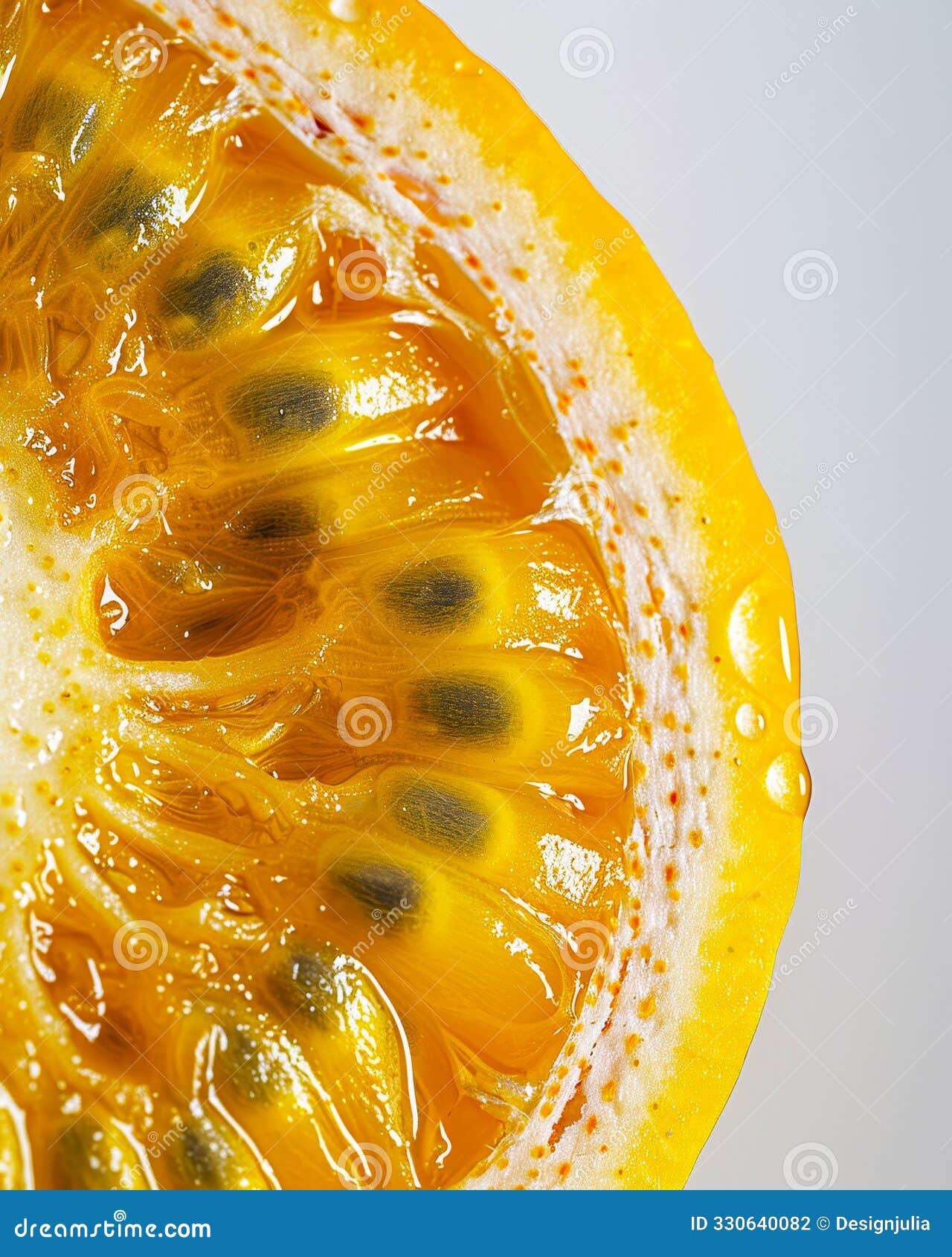Freshly Cut Passion Fruit Showcasing Translucent Sacs and Golden Pulp ...