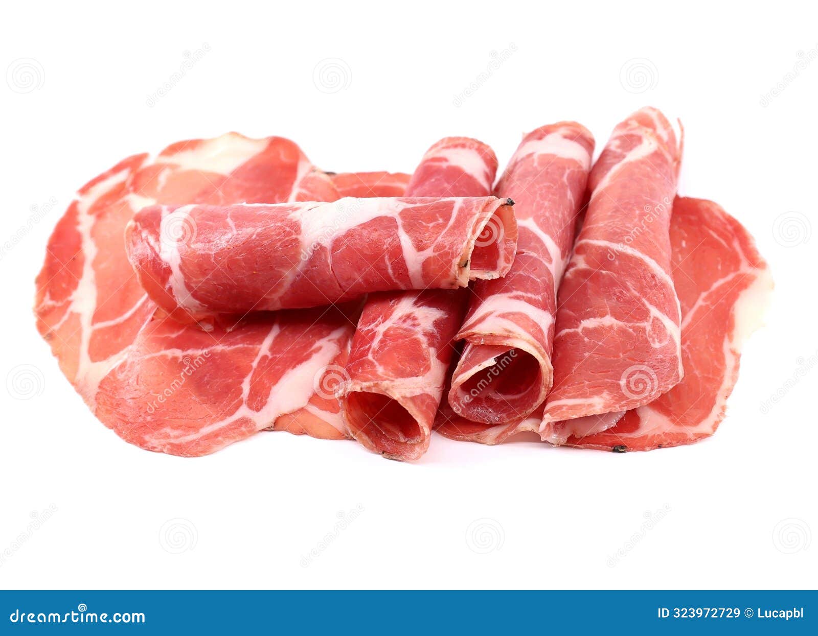 Freshly Cut Slices of Coppa or Capocollo on White Background. Stock ...