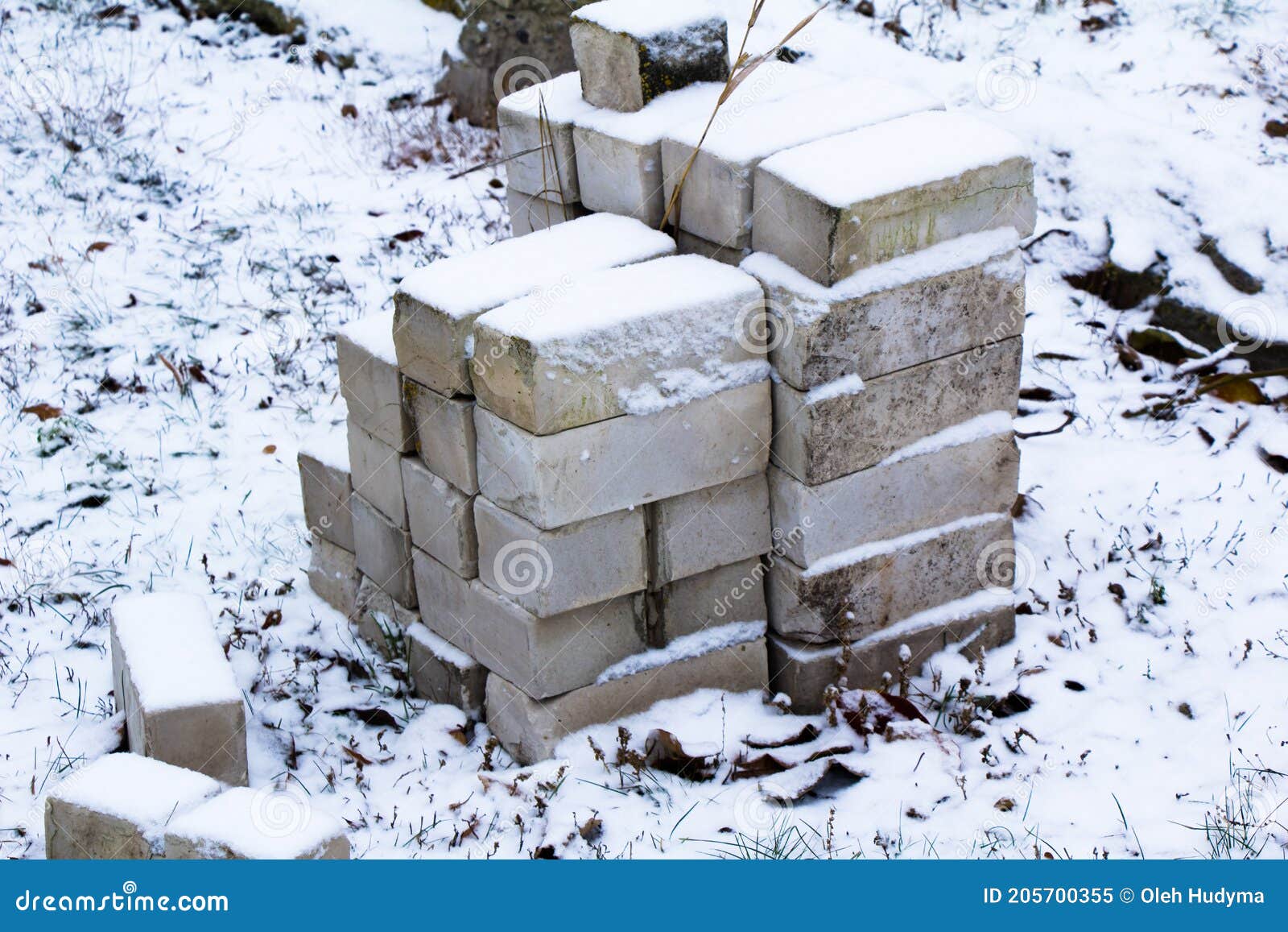 Freshly Fallen Snow on a Building Material a Pile of Bricks Stock Image ...