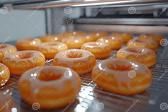 Freshly Glazed Donuts Cooling on a Wire Rack in a Bakery Kitchen Stock ...
