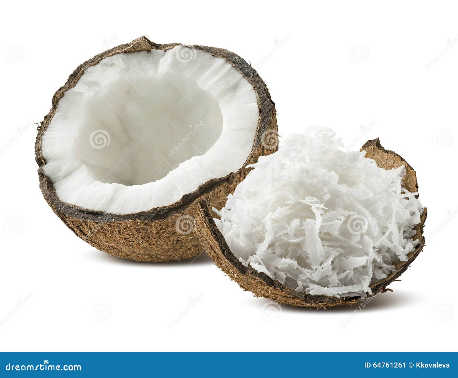 Freshly Grated Coconut Shell Half Isolated on White Background Stock ...