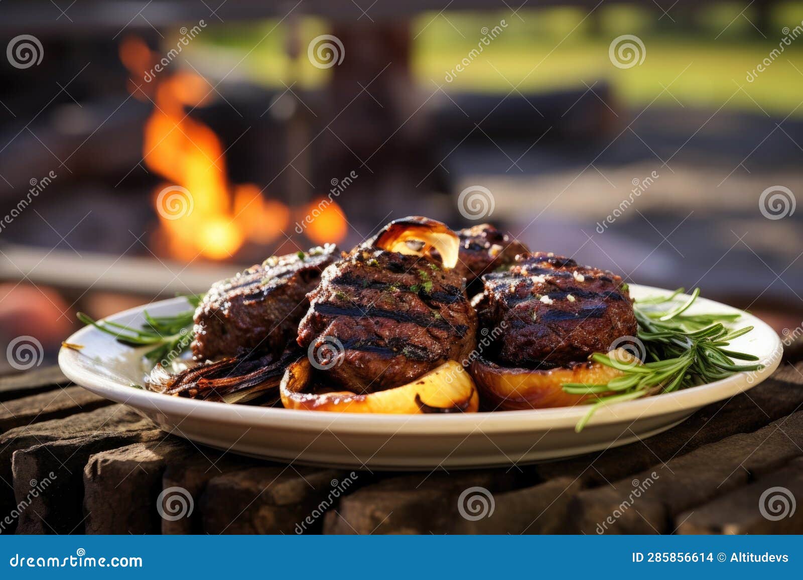 Freshly Grilled Kangaroo Burgers on Plate Stock Photo - Image of food ...