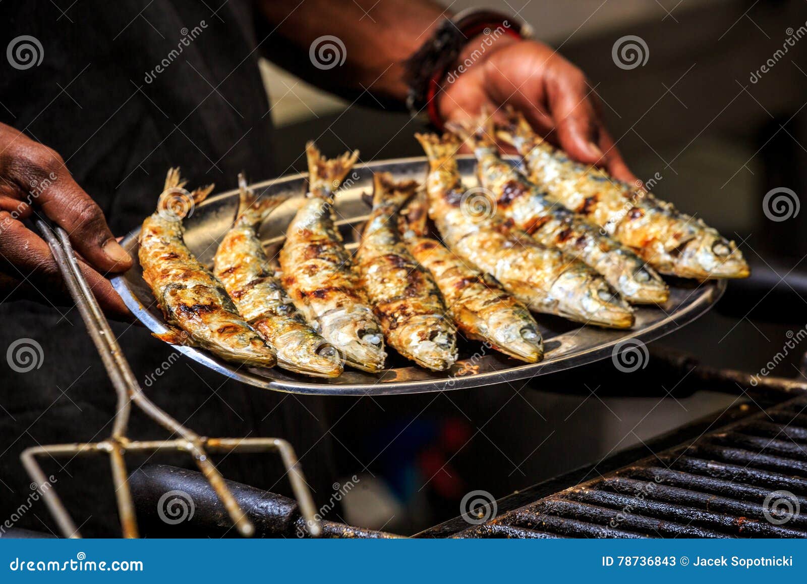 Freshly Grilled Sardines on Silver Plate Stock Image - Image of metal ...