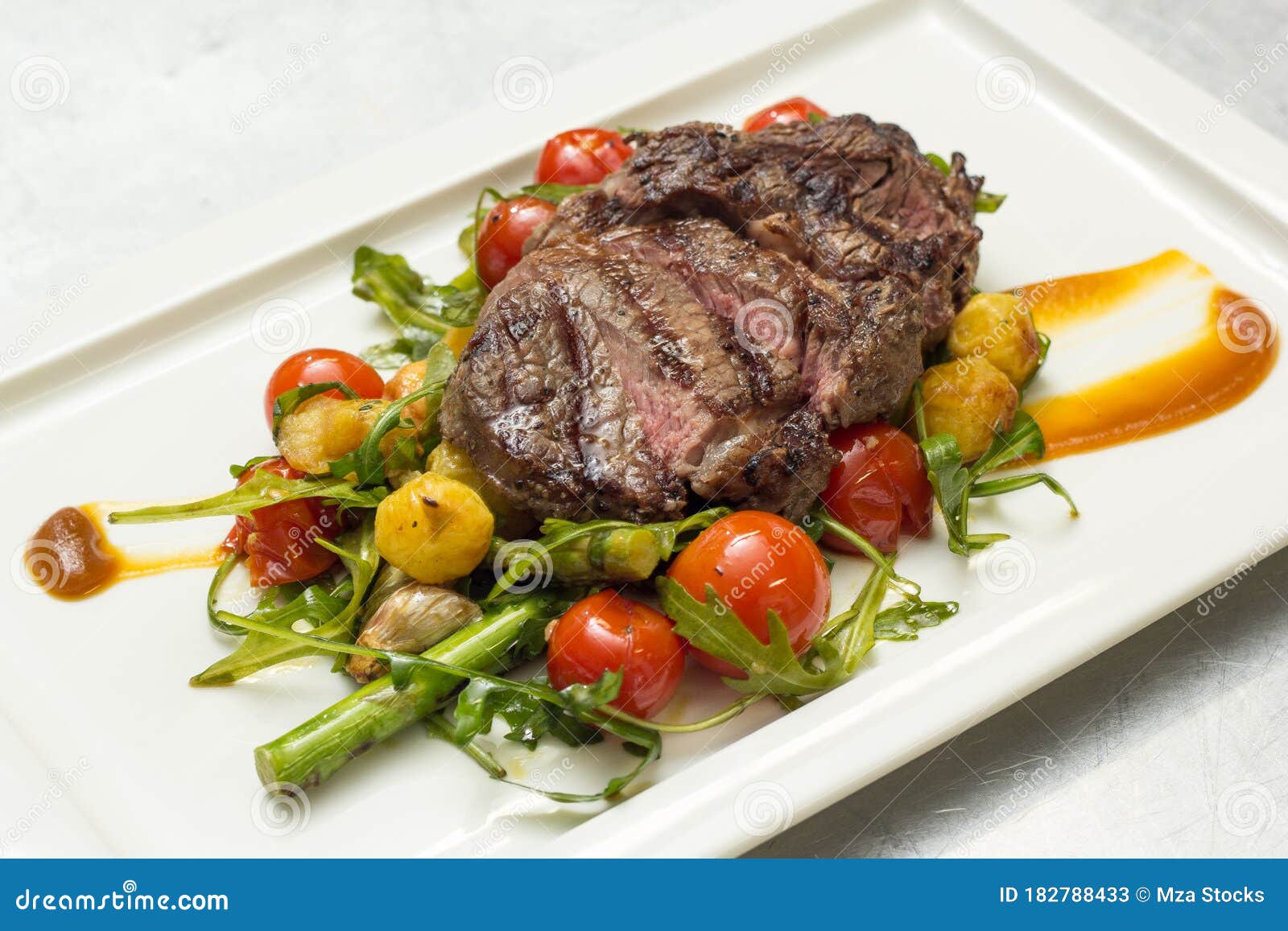 Freshly Grilled Steak Middle Raw with Vegetables Stock Image - Image of ...