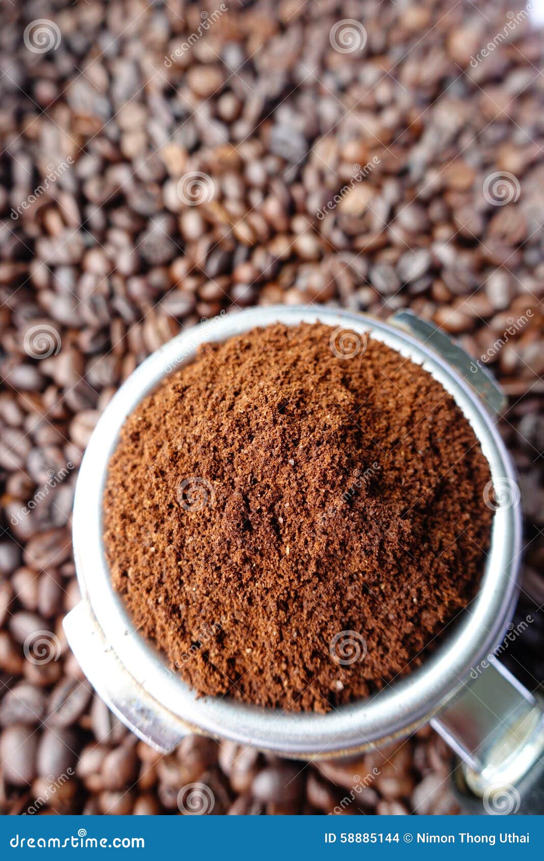 Freshly Ground Coffee Beans in a Metal Filter Stock Photo - Image of ...