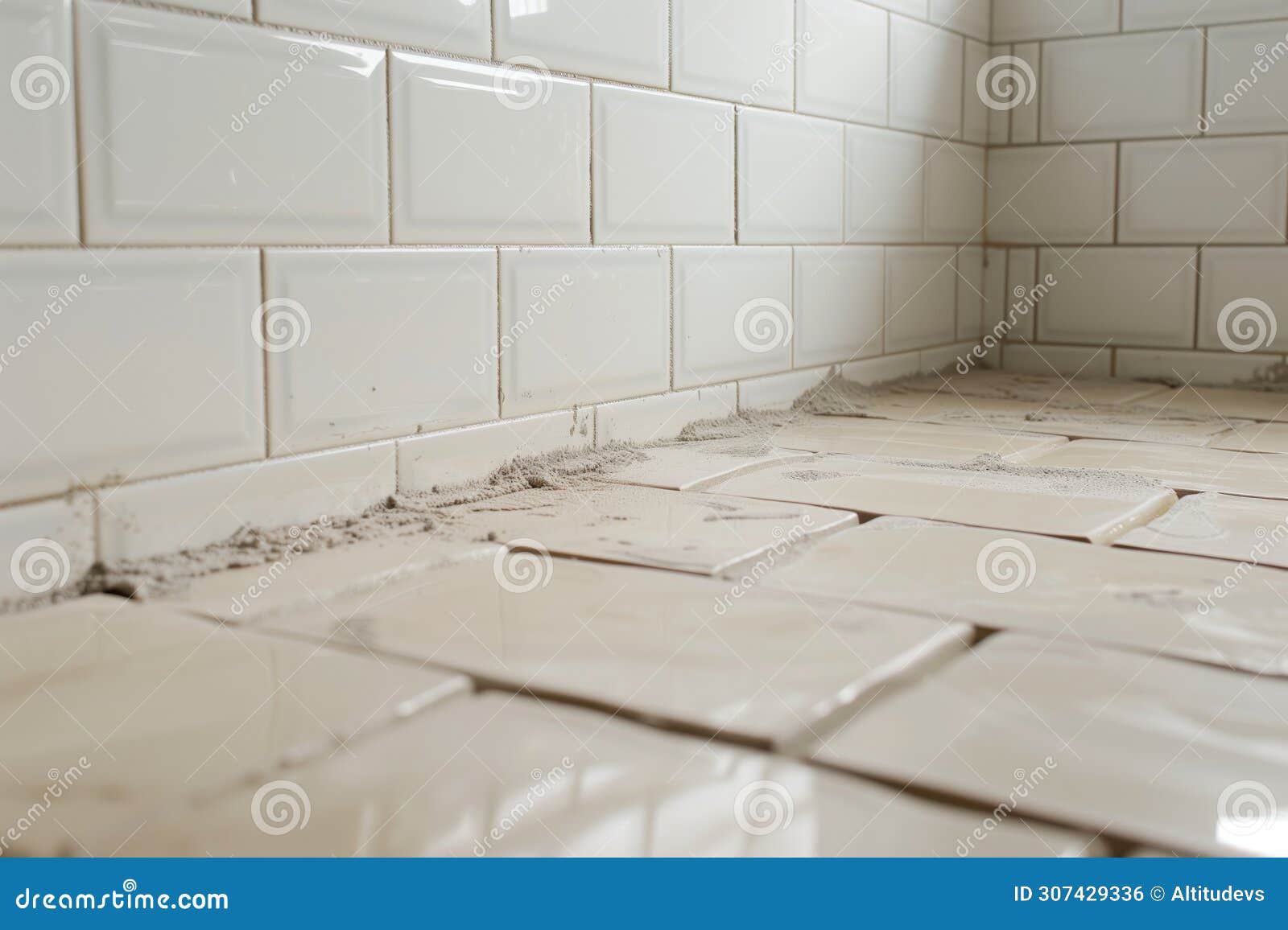 Freshly Grouted Subway Tiles with No Footprints Stock Photo - Image of ...