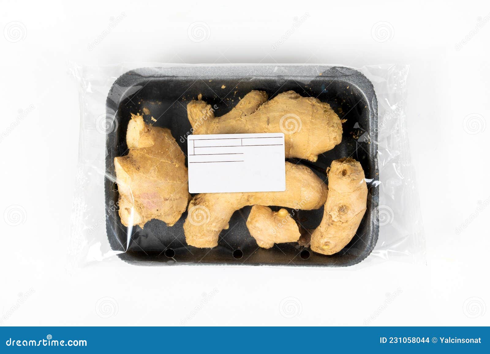 Freshly Harvested Ginger in a Labeled Pack on White Background Stock ...