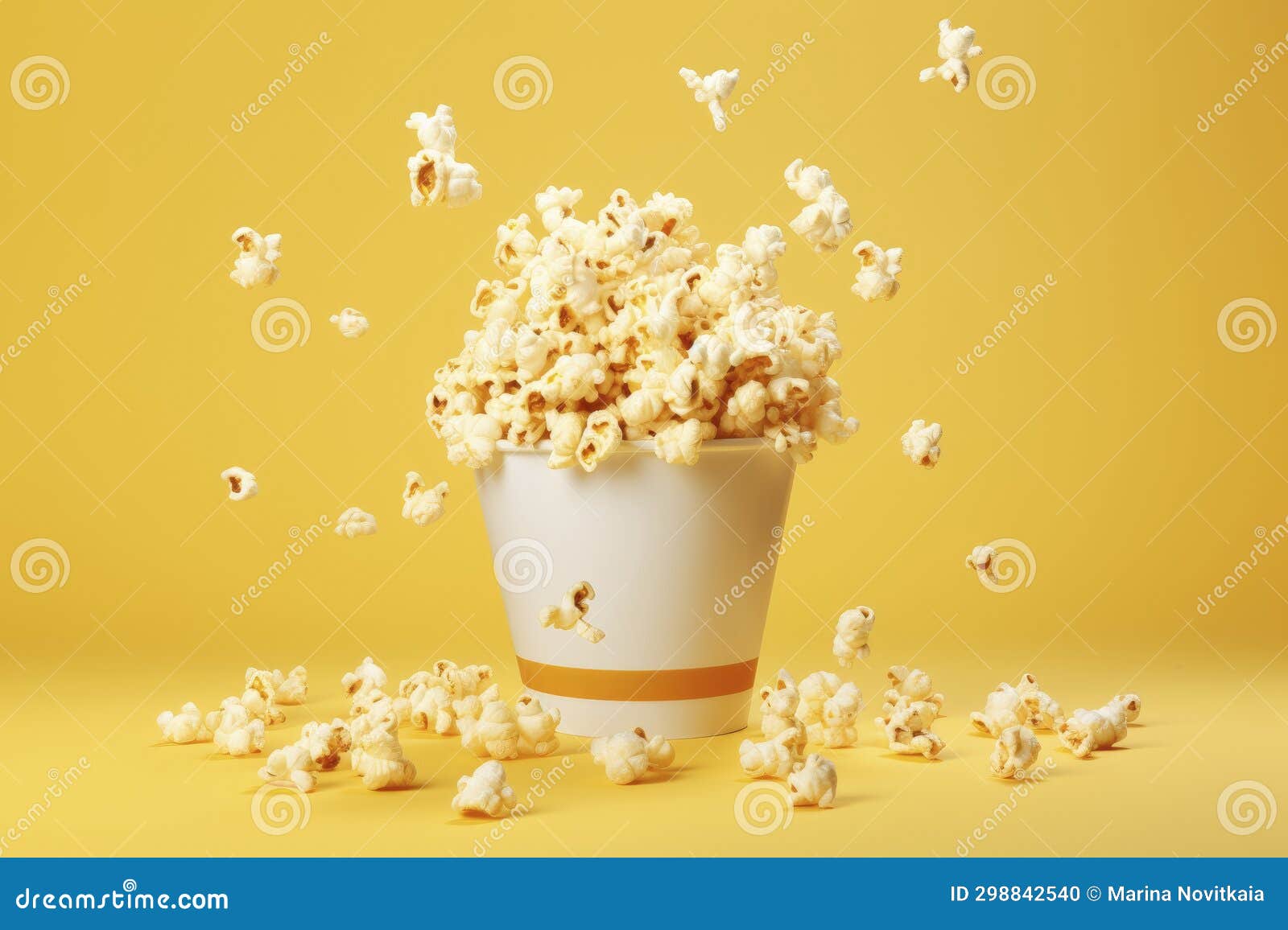 Freshly Made Crispy Popcorn Fall in Pile on Yellow Background. Creative ...