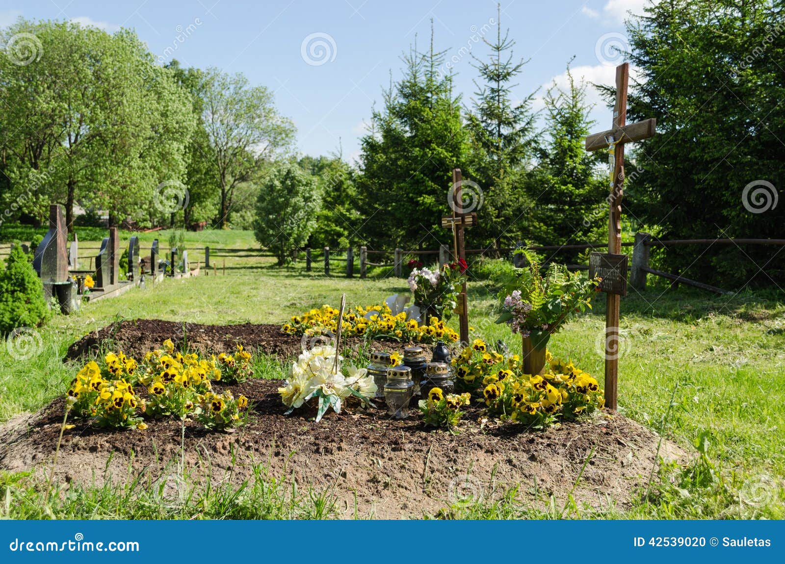 Freshly Made Grave Soil and Foundation in Cemetery Stock Photo - Image ...