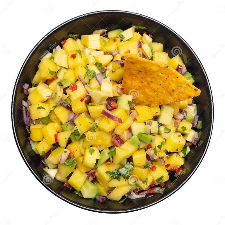 Freshly Made Mango Salsa in a Black Ceramic Bowl Stock Image - Image of ...