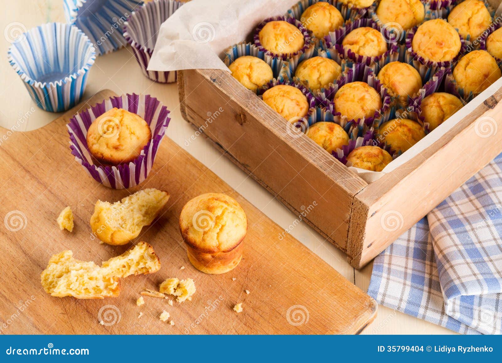 Freshly Made Muffins on Kitchen Table Stock Photo - Image of ...