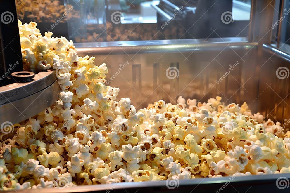 Freshly Made Popcorn Overflowing in Machine Stock Photo - Image of corn ...