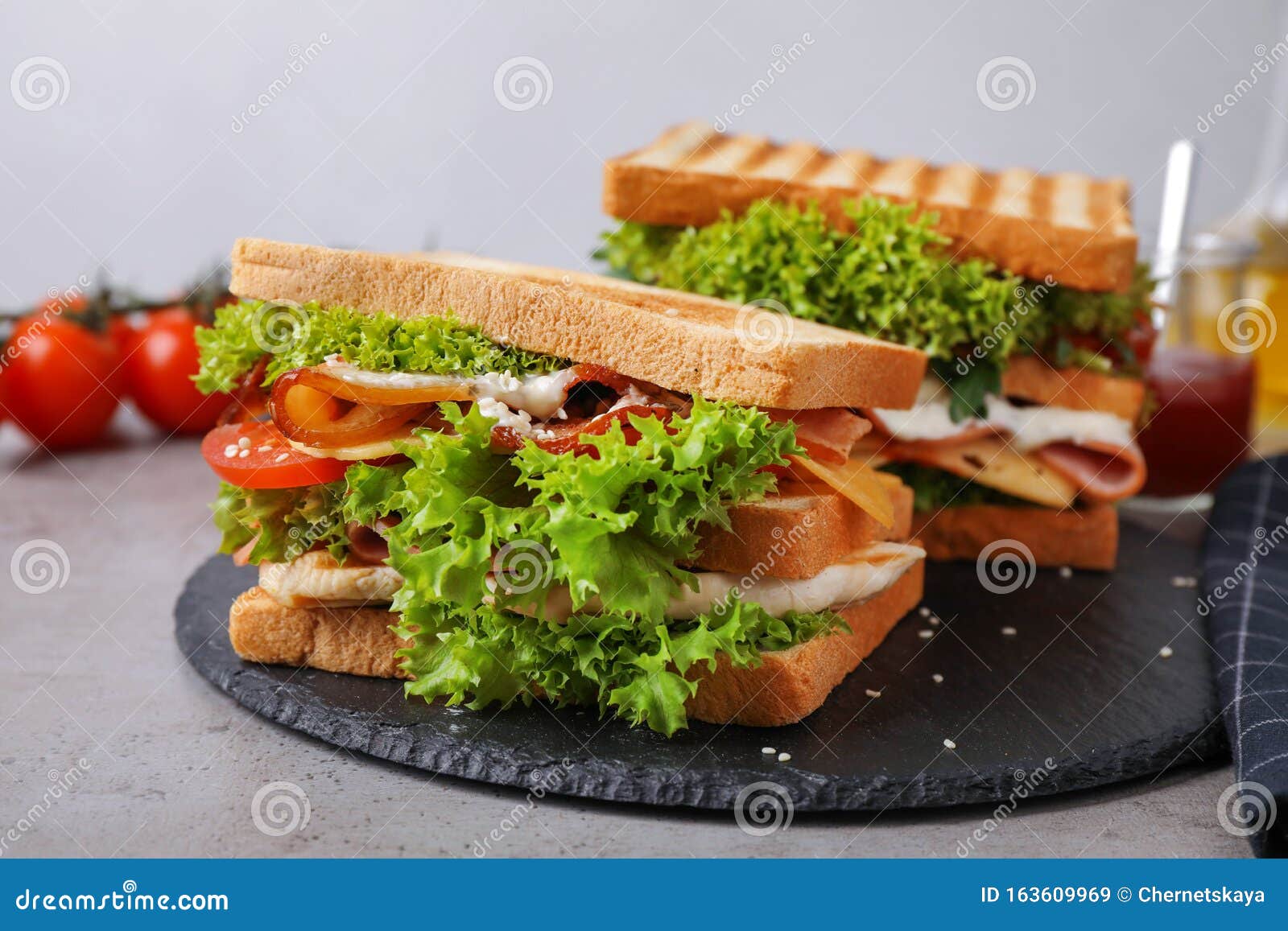 Freshly Made Sandwiches Served on Grey Table Stock Image - Image of ...