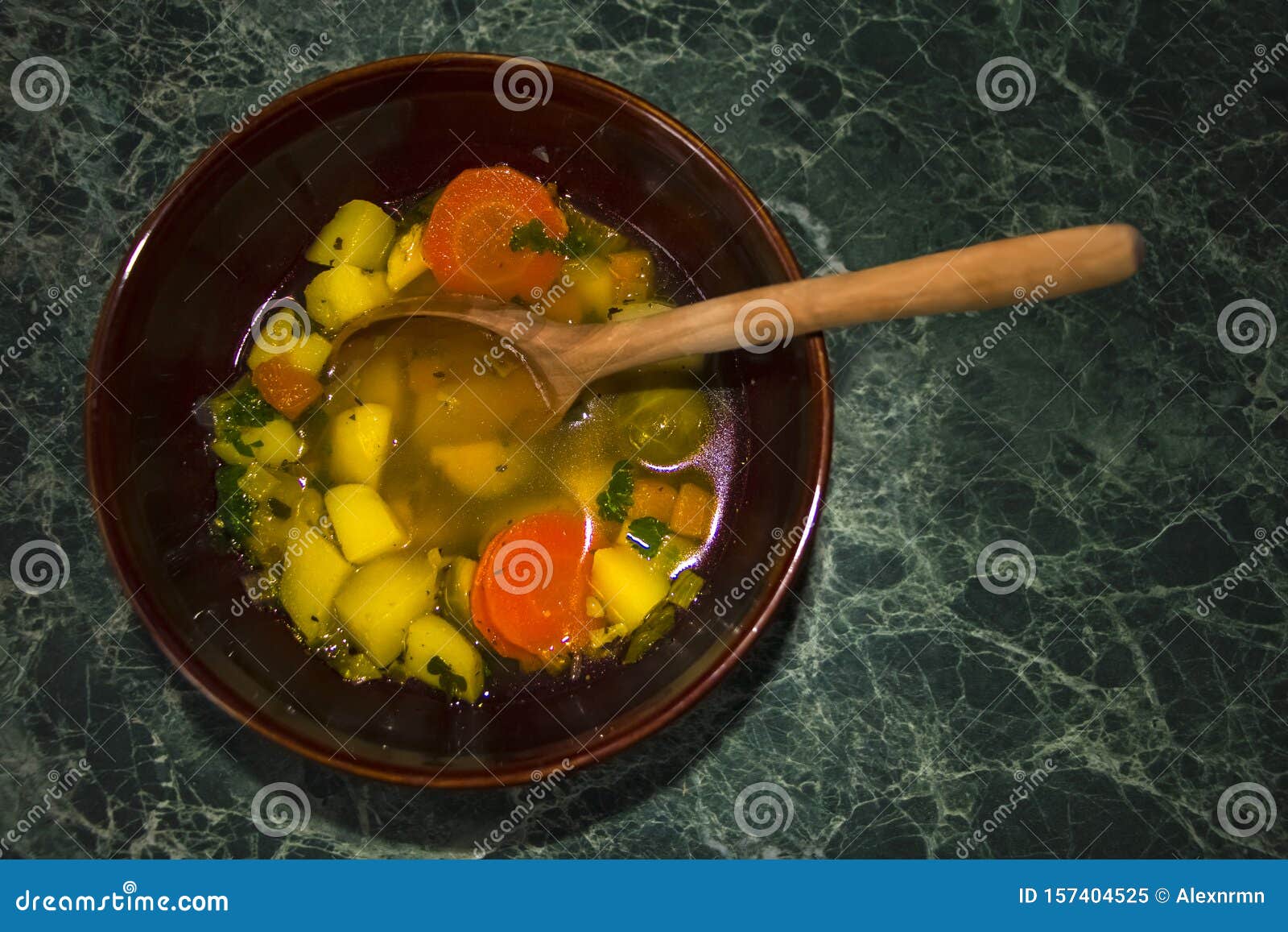 Vegetable Soup in a Bowl on a Marble Table Stock Image - Image of ...